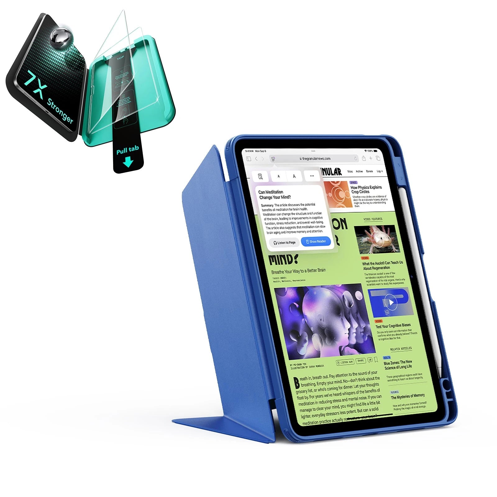 Navy Blue Flip iPad Air 11” (M4) Case & Armorite 7X Glass Protectors|ESR