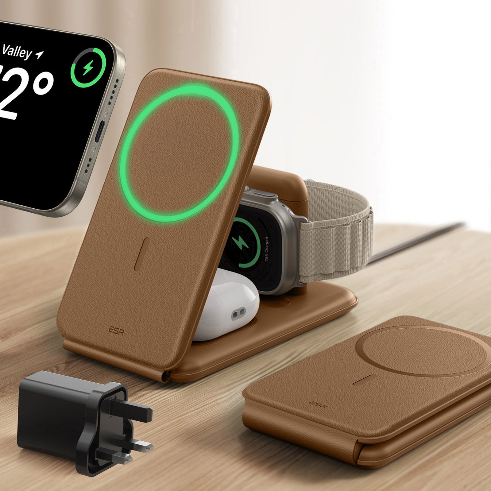 Brown Qi2 3-in-1 Travel Wireless Charging Set | ESR
