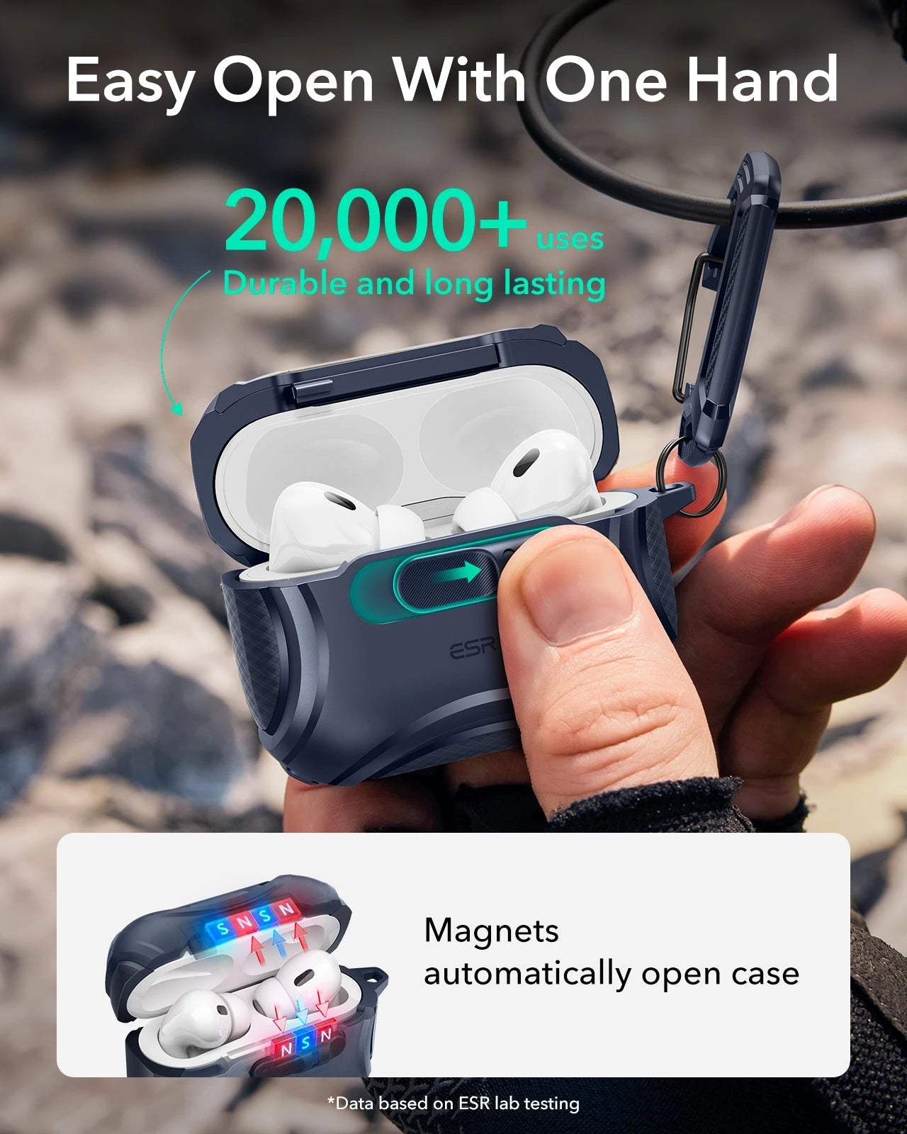 Blue MagSafe Charging Case for AirPods Pro 3 with Keychain|ESR FlickLock