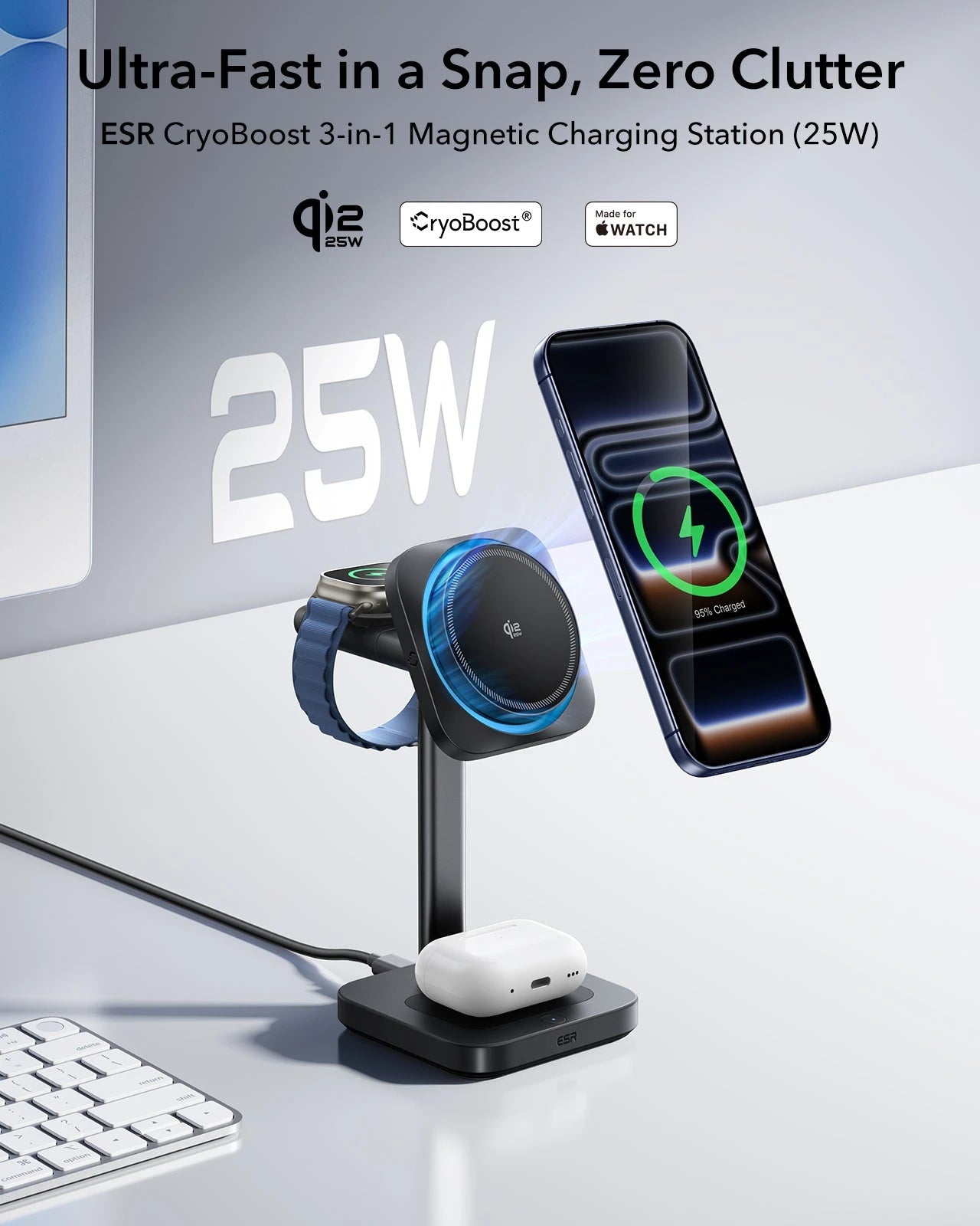 Fast Qi2.2 25W 3-in-1 Magnetic Wireless Charger & Active Cooling | ESR