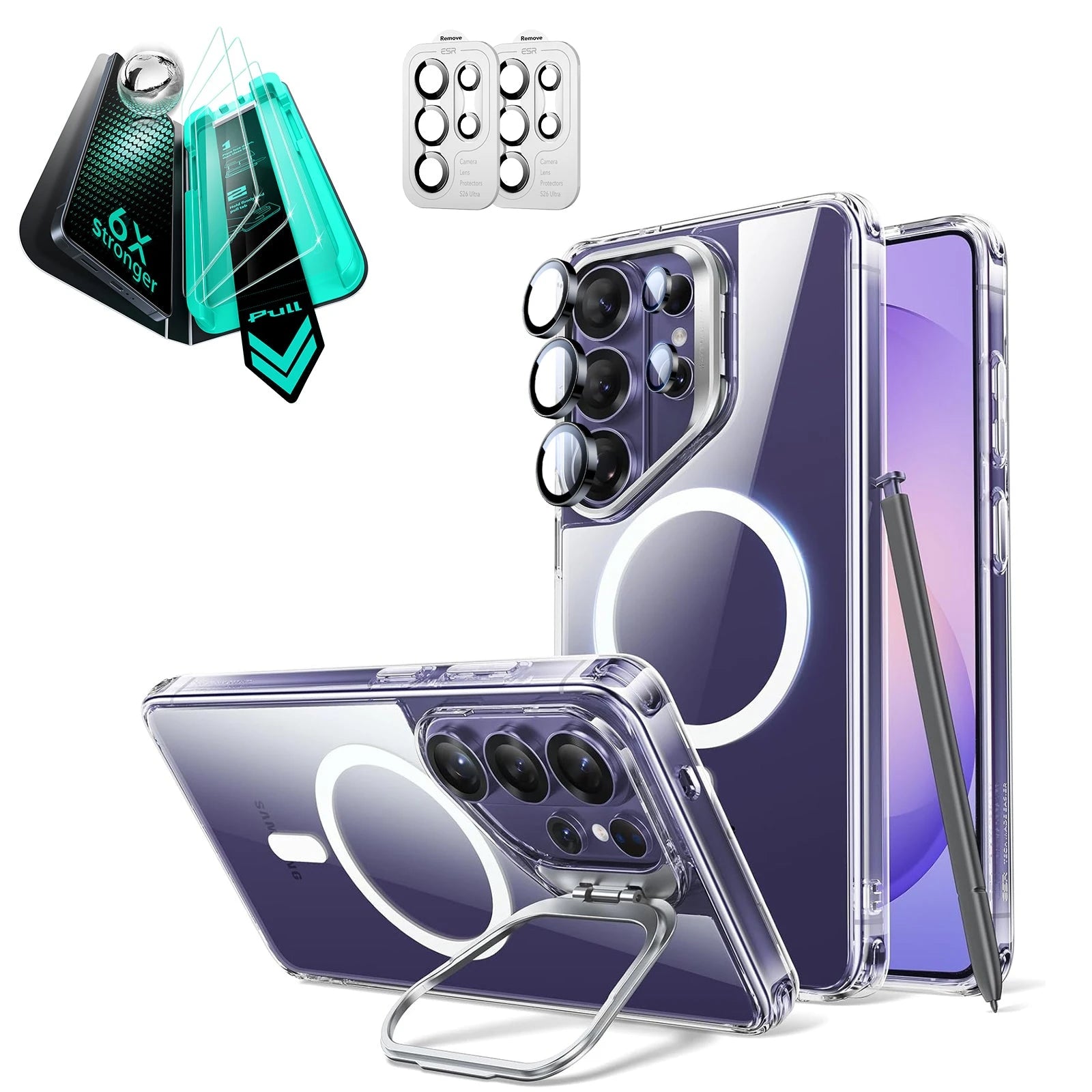 Clear Galaxy S26 Ultra Hybrid Stand Case & Armorite Protection Set | ESR