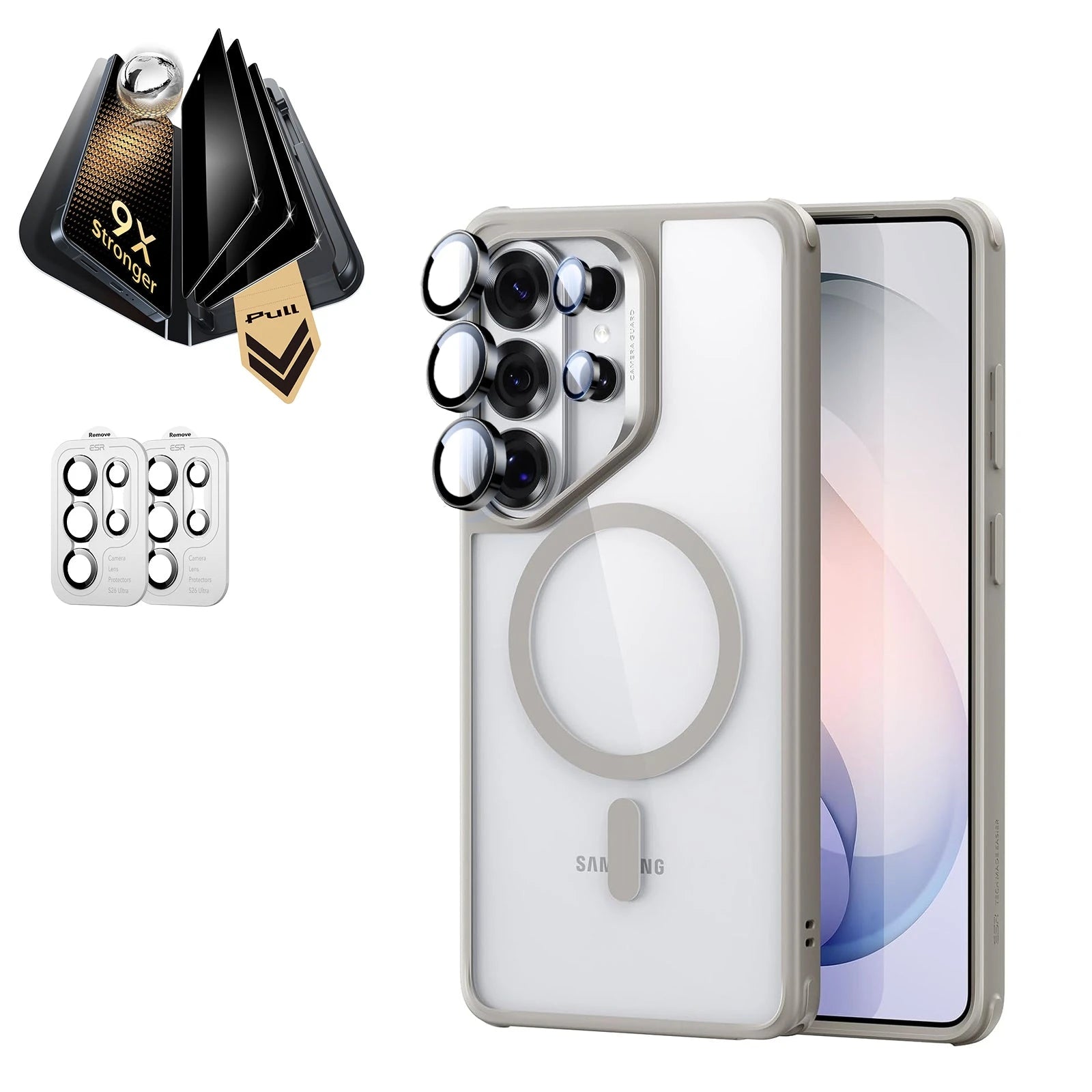 Clear Grey S26 Ultra Hybrid Case & Privacy Corning Screen Protector | ESR
