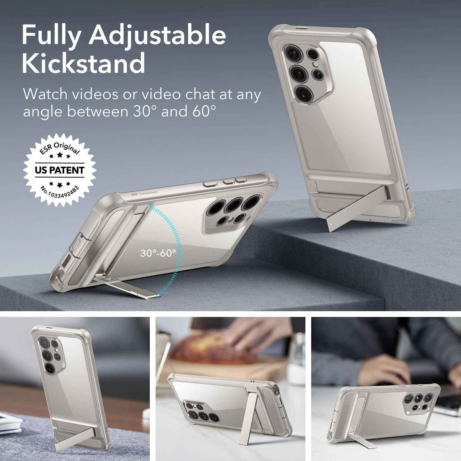 Clear Grey Galaxy S24 Ultra Armor Stand Case with Built-In Protector | ESR