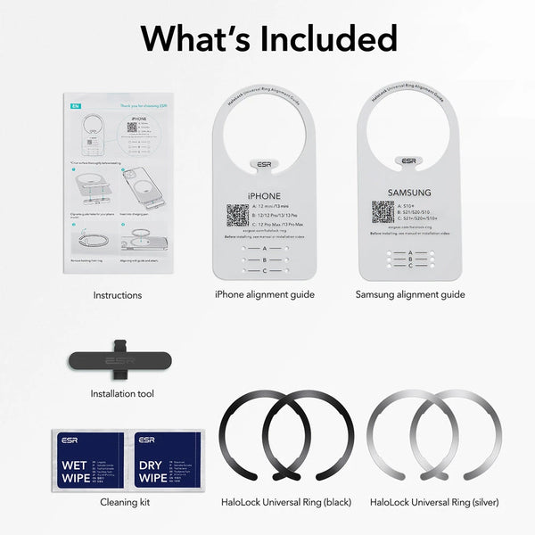 Universal Ring (HaloLock) - Black/Silver-4 Pack - ESR