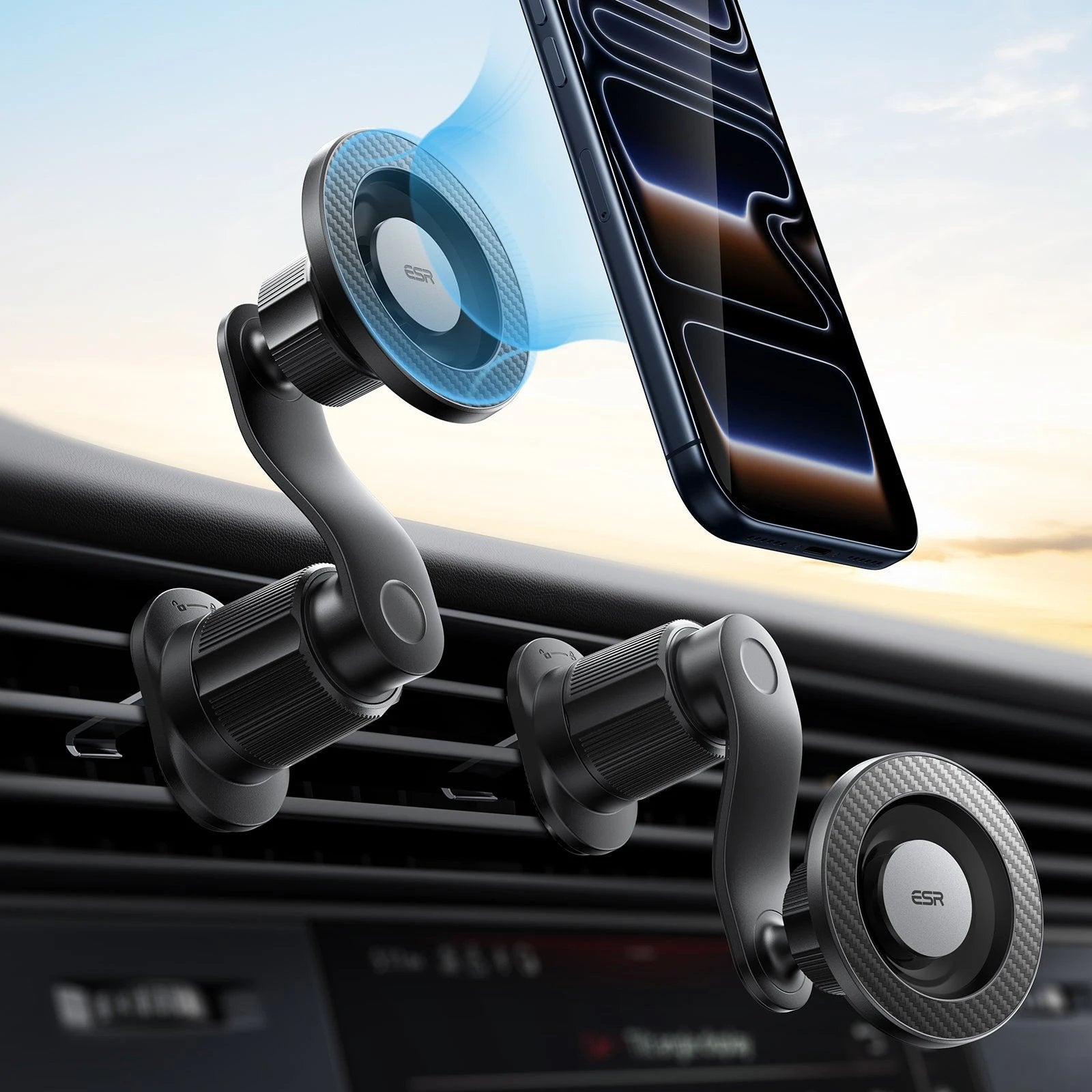 Black iPhone Magnetic Air Car Vent Phone Mount/Holder | ESR OmniLock