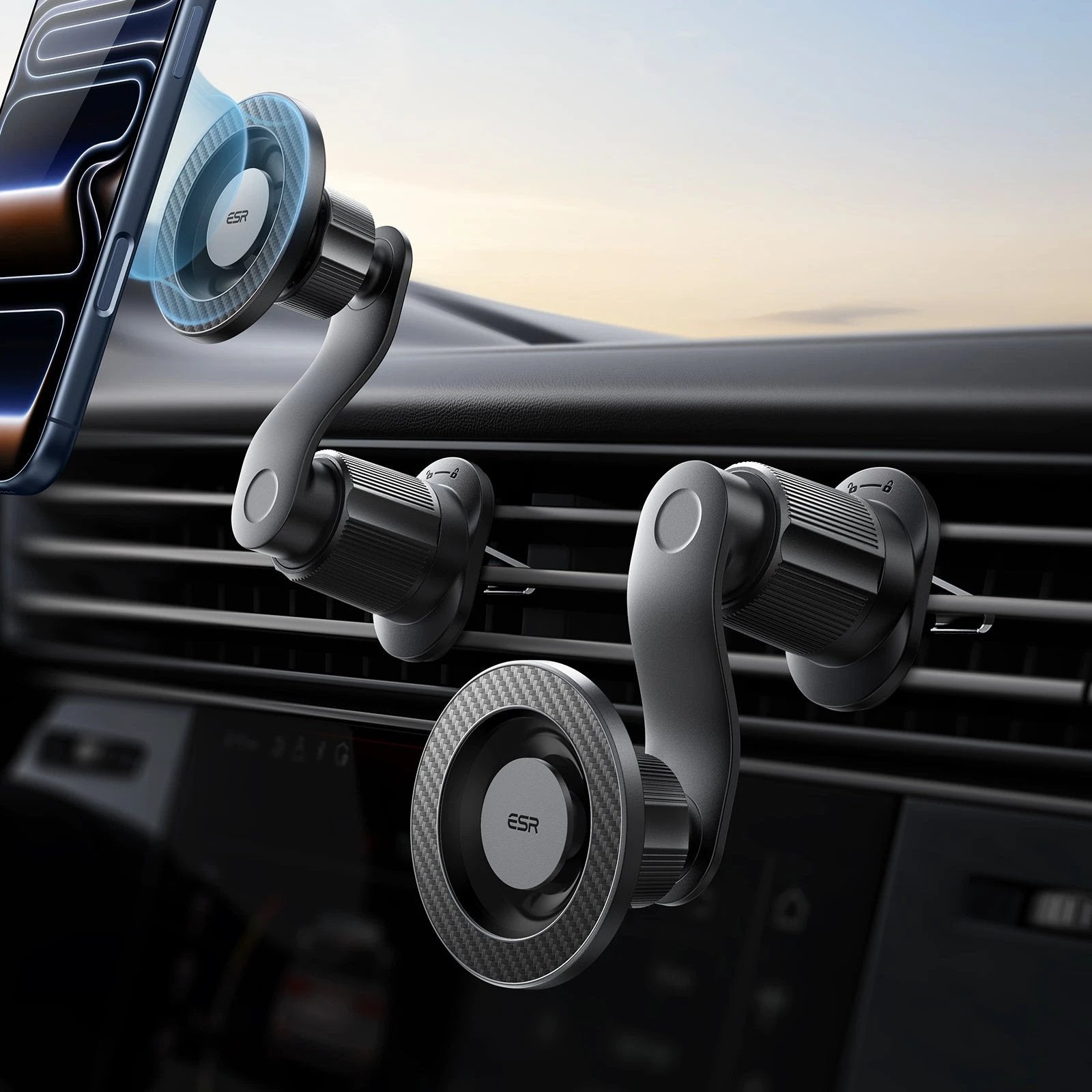 Black iPhone Magnetic Air Car Vent Phone Mount/Holder | ESR OmniLock