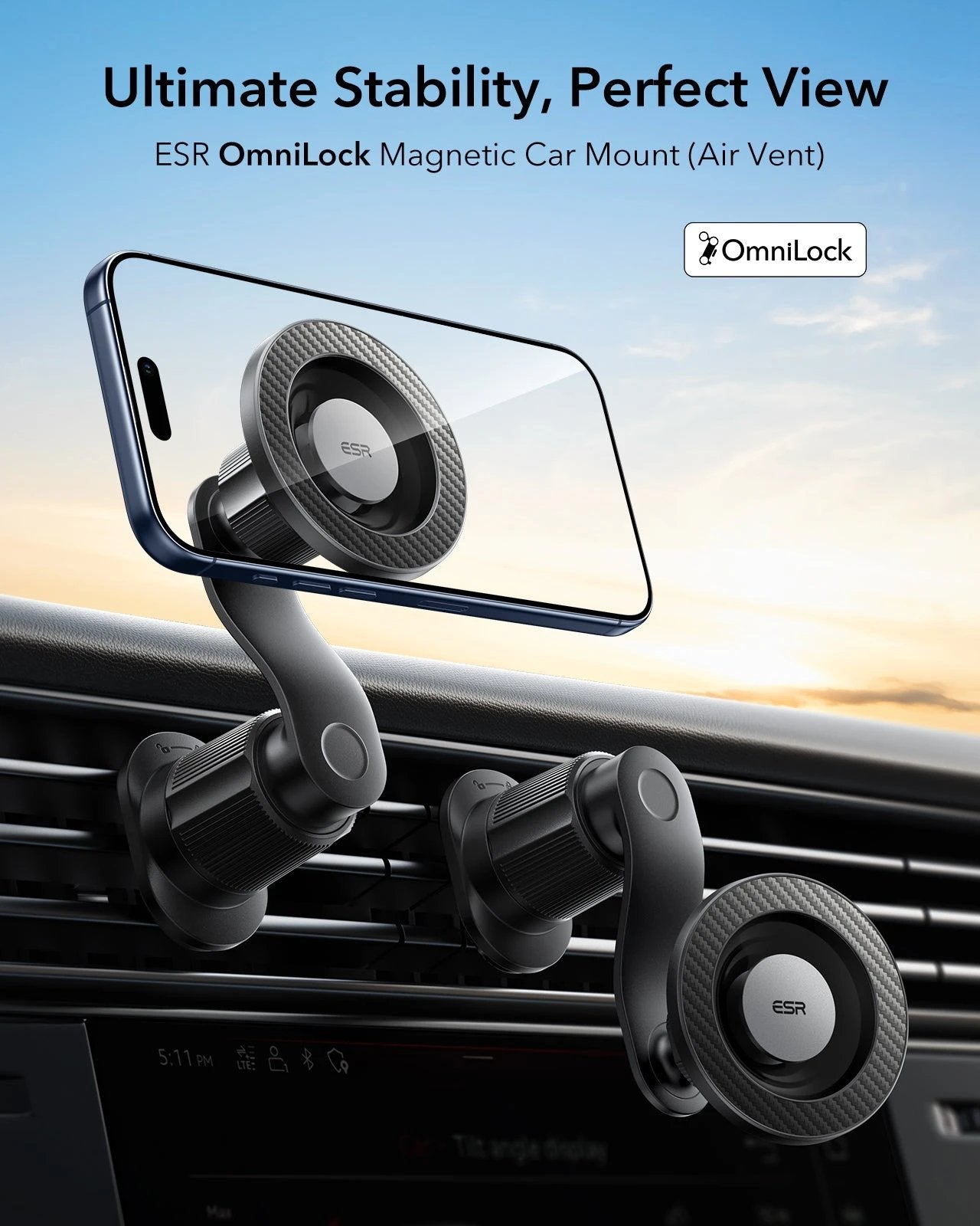 Black iPhone Magnetic Air Car Vent Phone Mount/Holder | ESR OmniLock