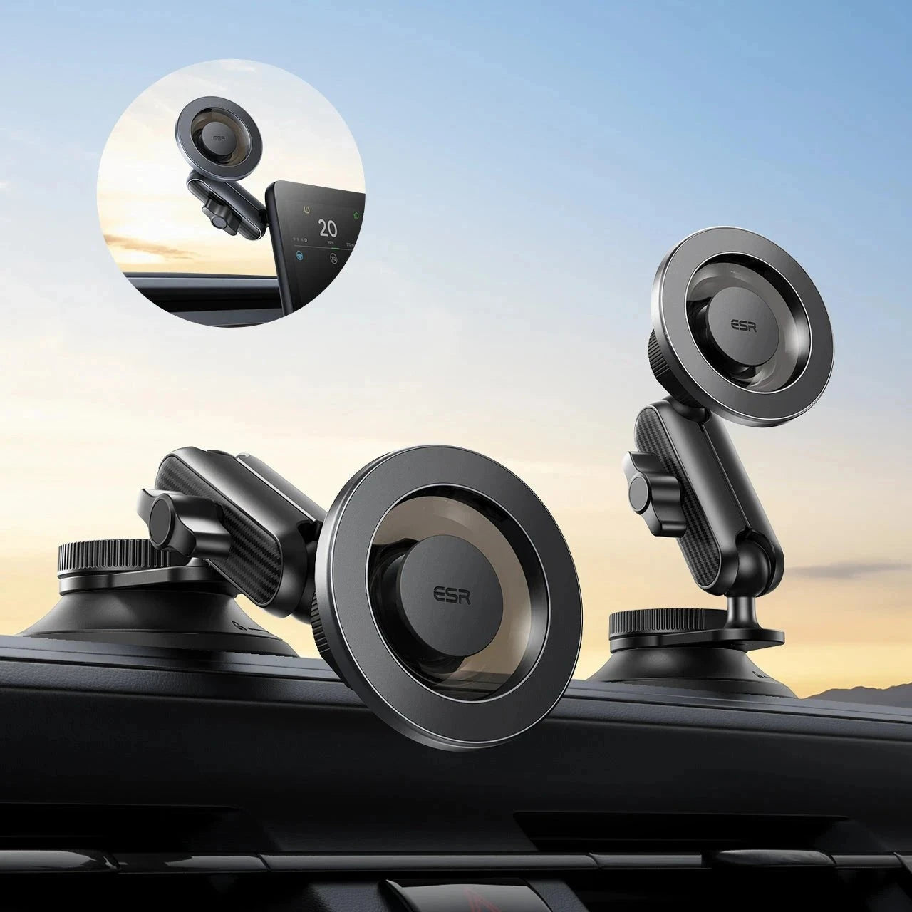 Black Magnetic Suction Cup Car Phone Mount & Holders | ESR OmniLock
