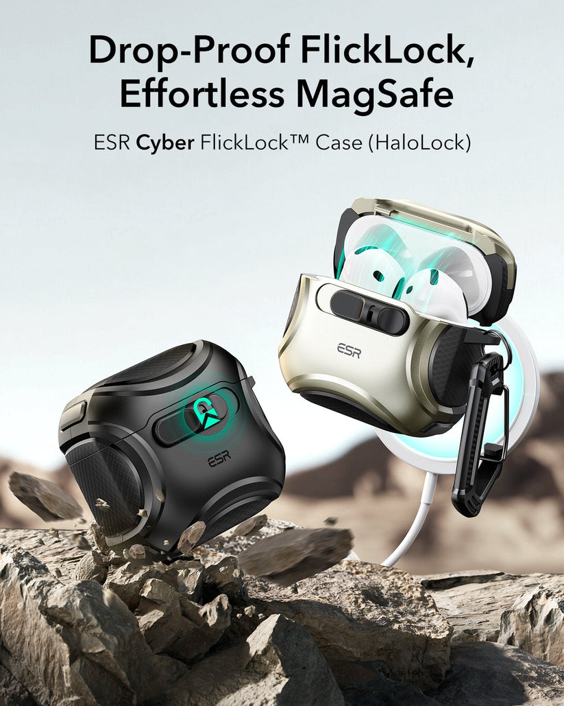 Midnight Black Cyber FlickLock AirPods 4 Case with Lock | ESR