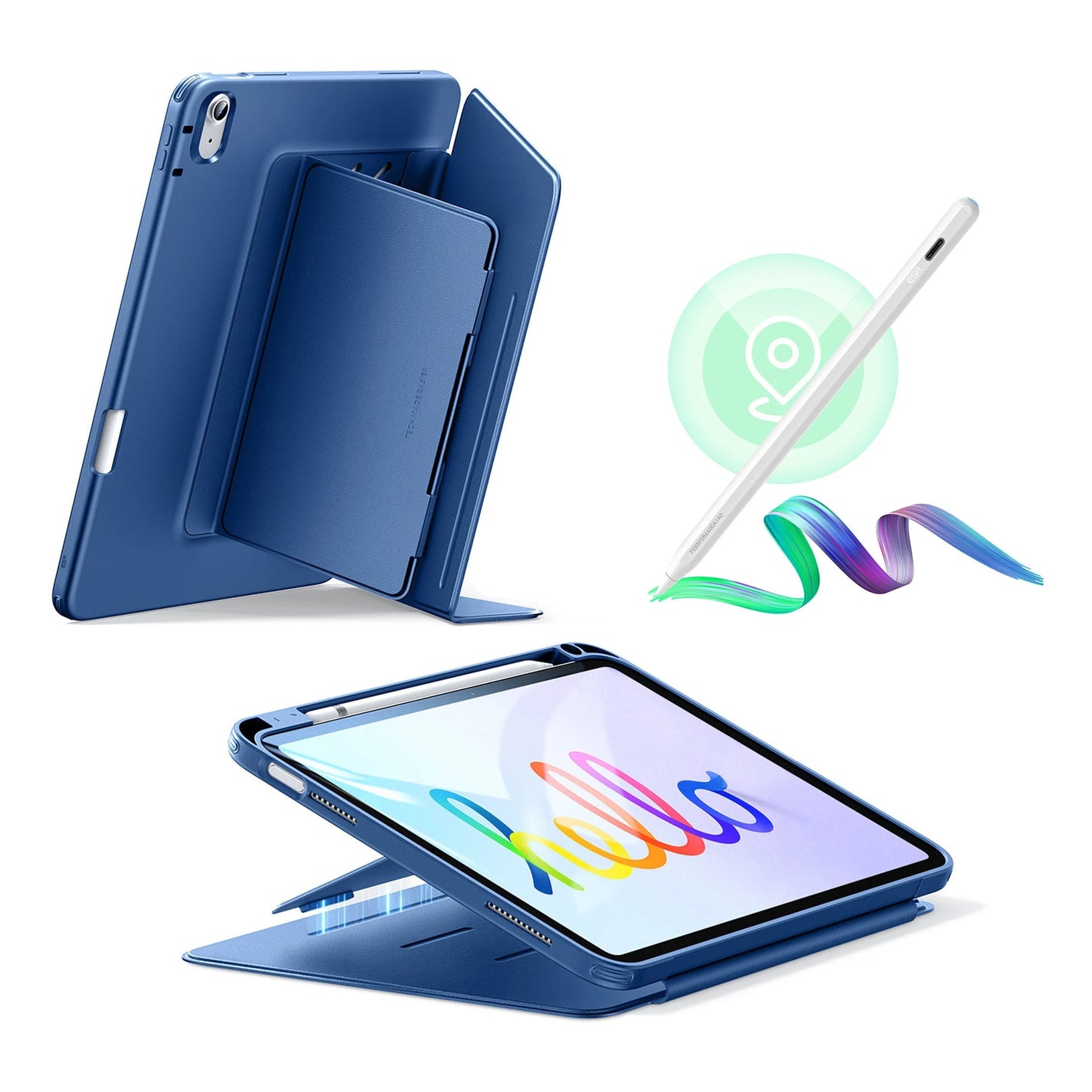 Magnetic Navy Blue iPad 10 Case & Find-My Stylus Bundle | ESR Flip