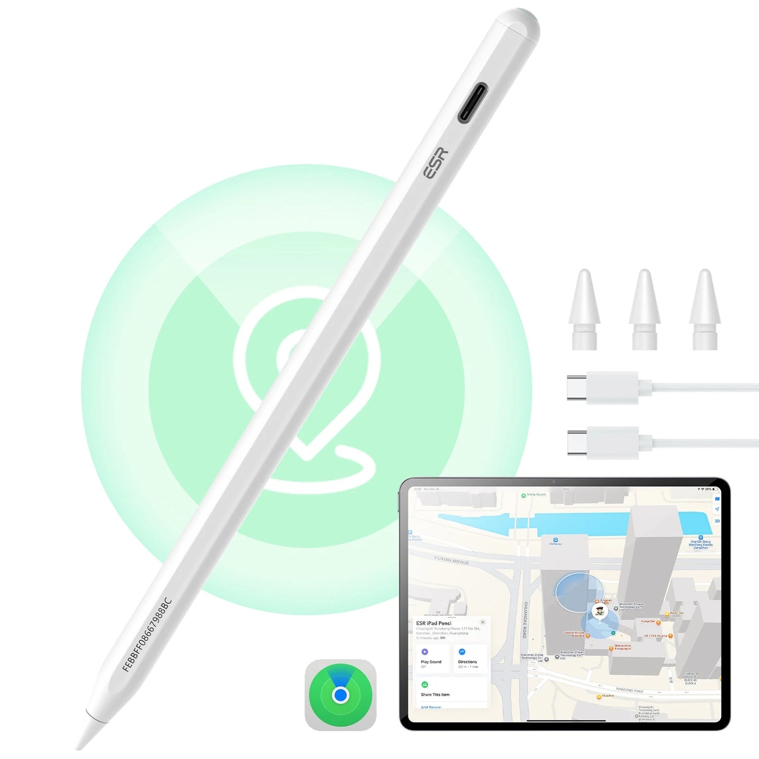 White iPad Pencil with Find My - Precision Writing | ESR Geo