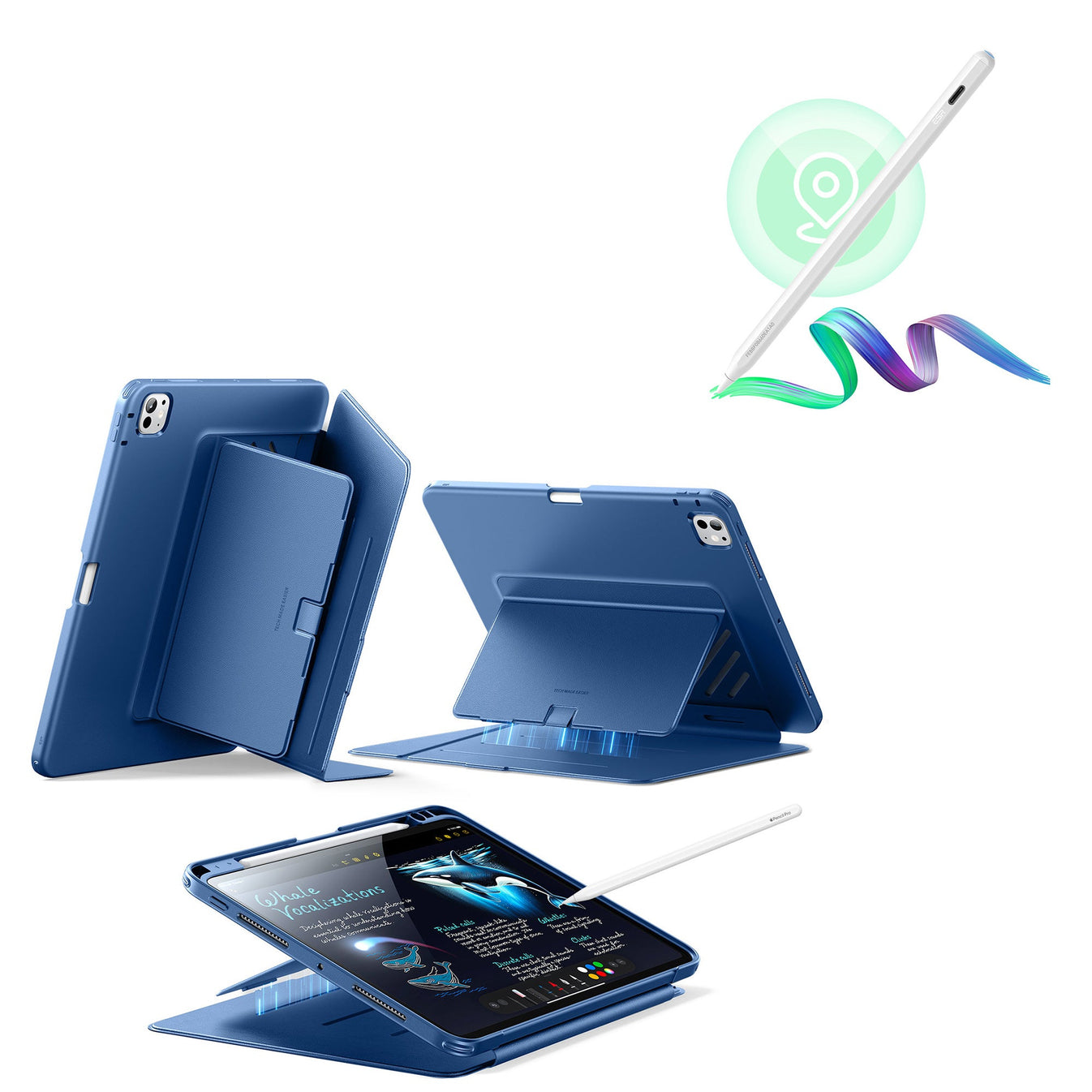 Flip Magnetic Blue iPad Pro 11-inch Case with Find-My Pencil (M4) | ESR