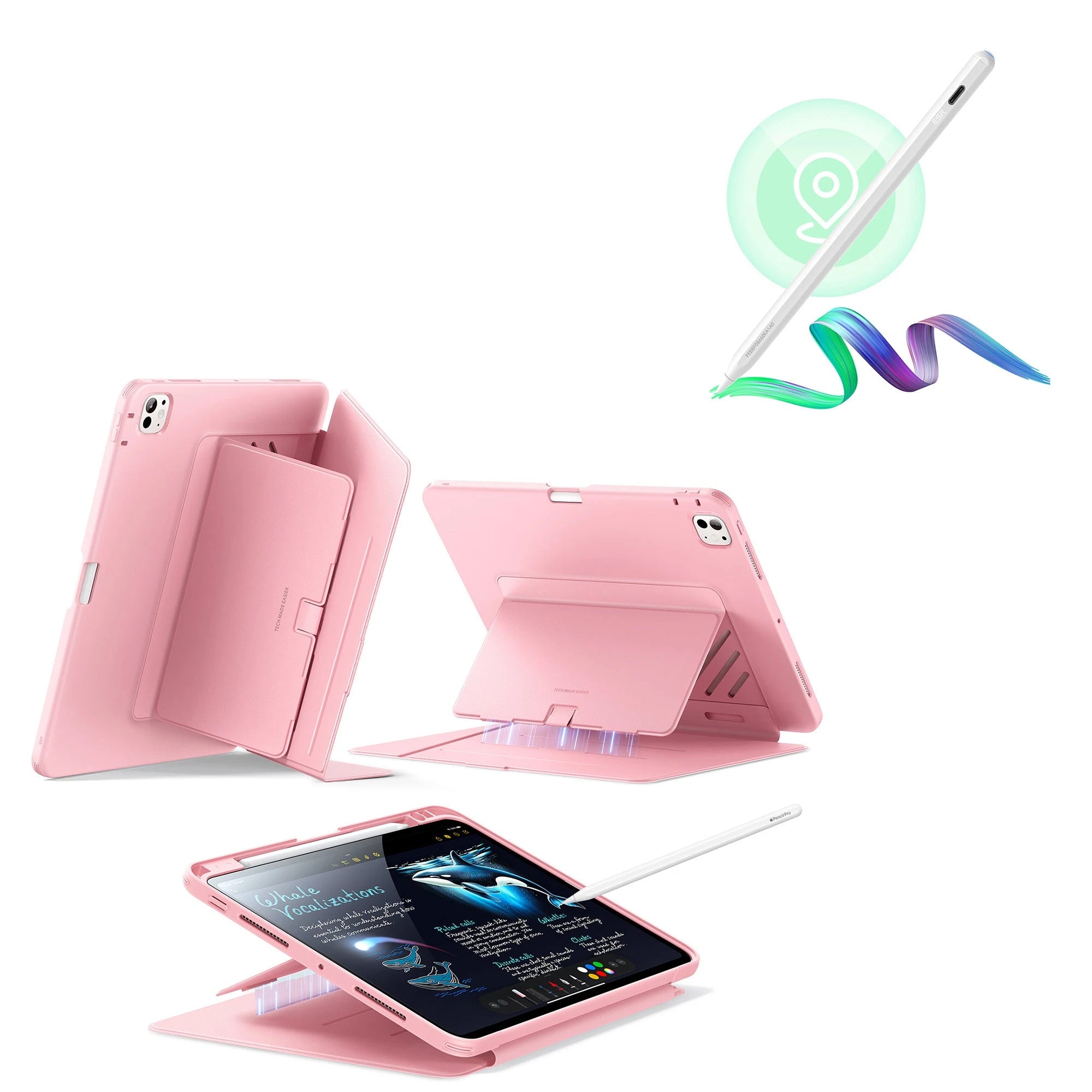 11-inch Pink iPad Case with Stand & Pencil for iPad Pro 11 (M5)|ESR Flip