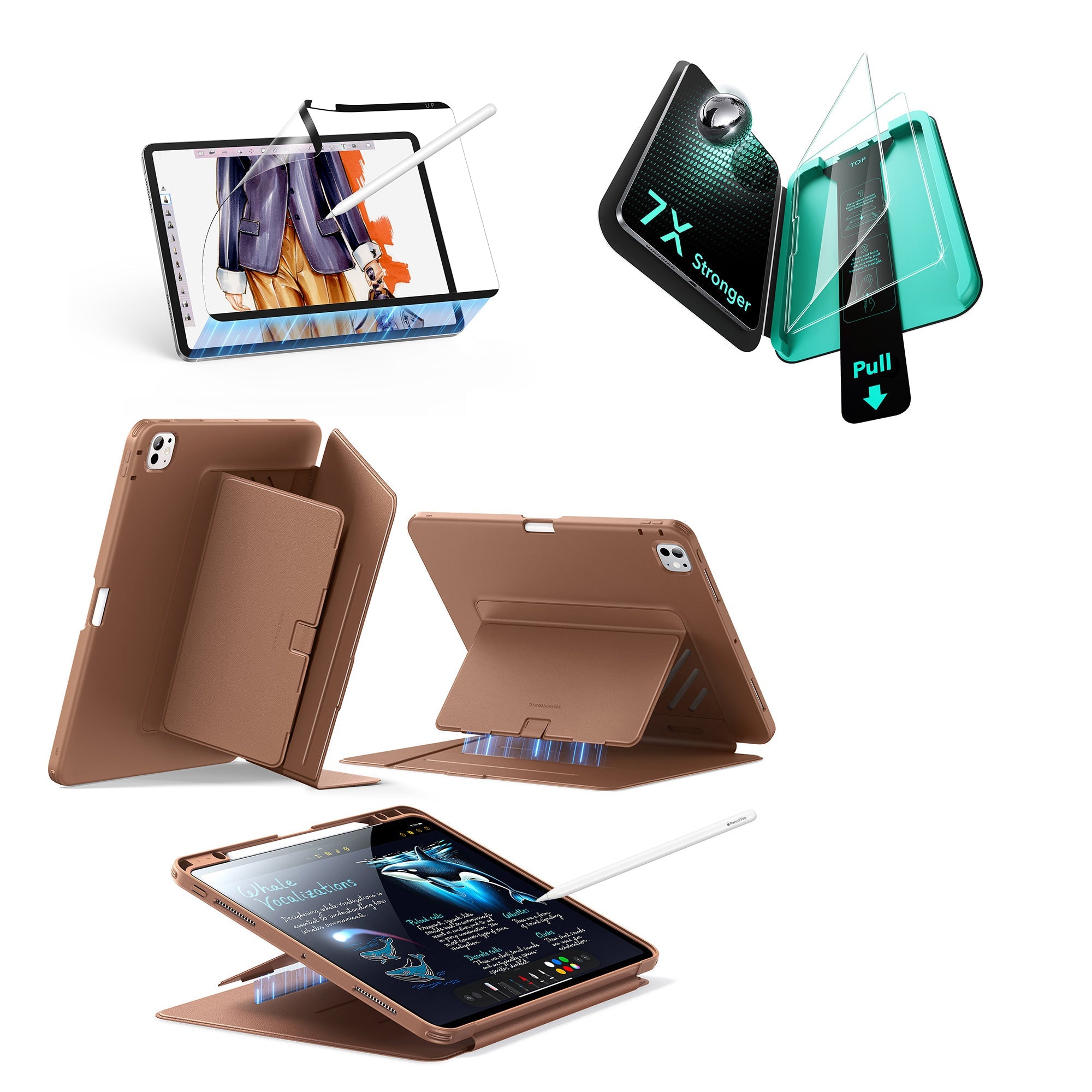 Brown iPad Pro 11 Case and Paper-Feel Screen Protection(2025)|ESR Flip