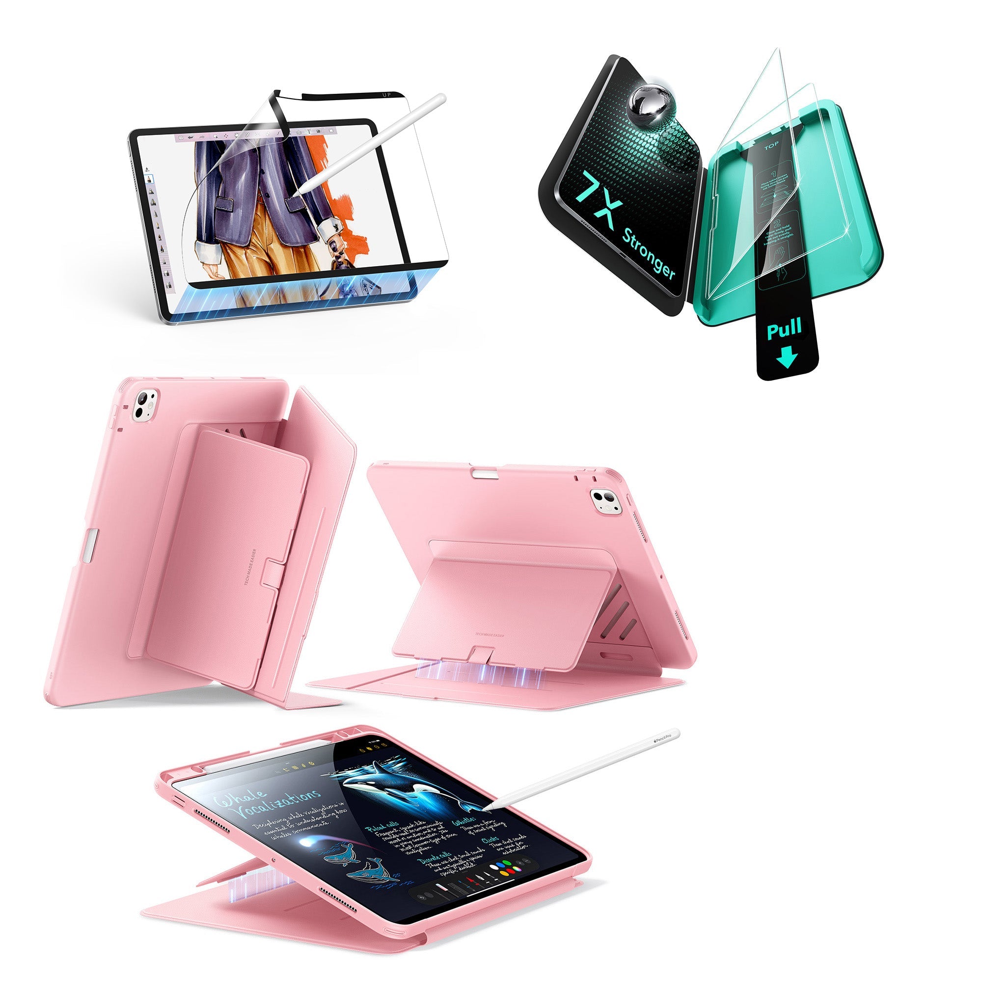 2025 iPad Pro 11 Accessoires:Pink Case with Screen Protector(M5)|ESR Flip