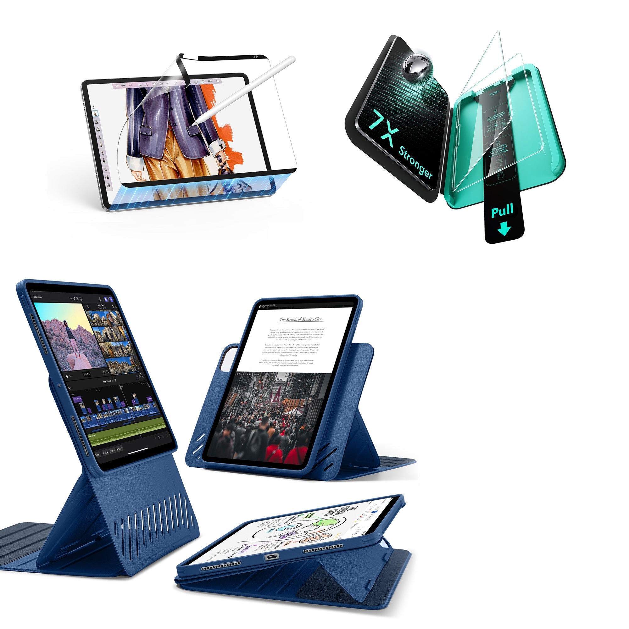 iPad Pro 11 M5 Artist Pack:Blue Case & Paper-Feel Protection|ESR Rebound