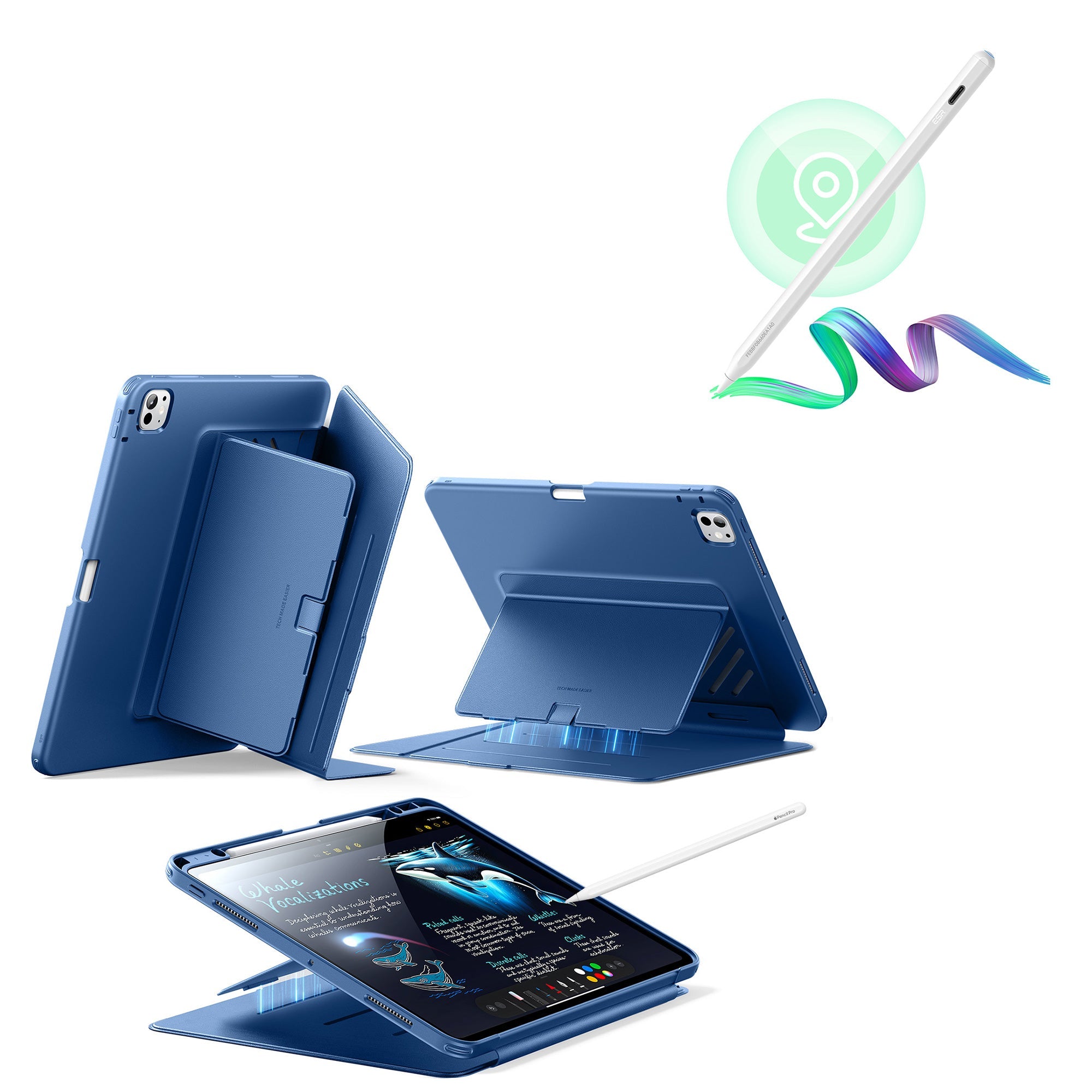 Blue iPad Pro 13-inch Case(M4) with Pencil Slot & Find-My Pen | ESR Flip