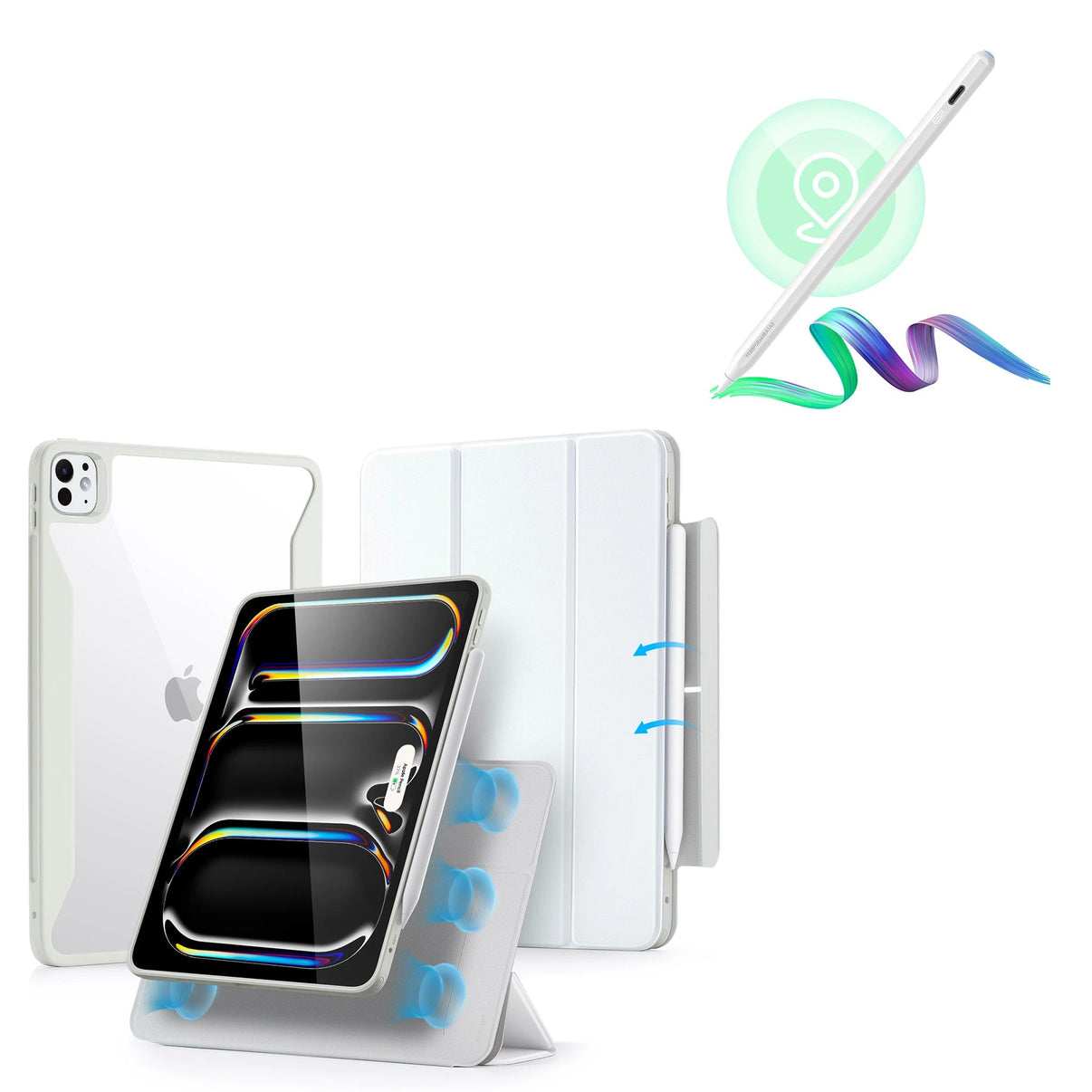White iPad Pro 13 Case (M4) with Magnetic Cover & Pencil|ESR Hybrid 360