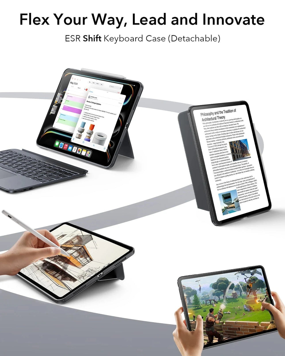 Gray Bluetooth iPad Pro 13 Keyboard Case(M5) & Pencil Holder | ESR Shift