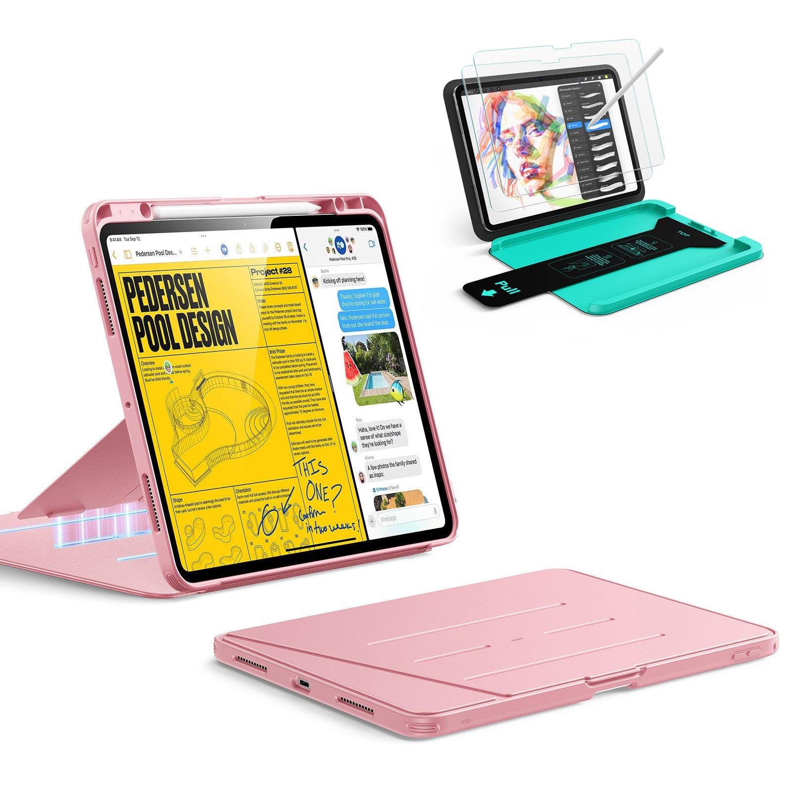 Aesthetic Pink iPad Pro 13 Case (M5) & 5x Paper-Feel Glass Bundle | ESR