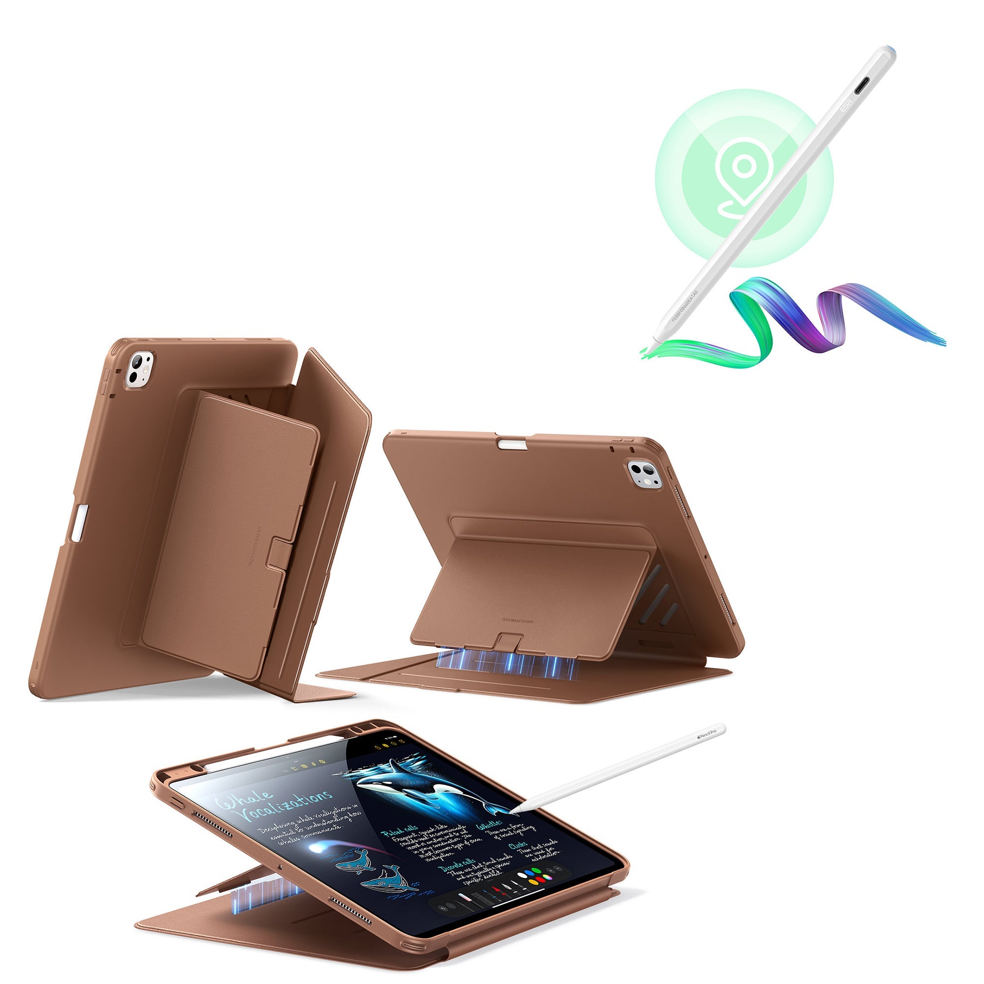 Coque et protection brune pour iPad Pro 13 (M5) avec Find-My Stylus ...