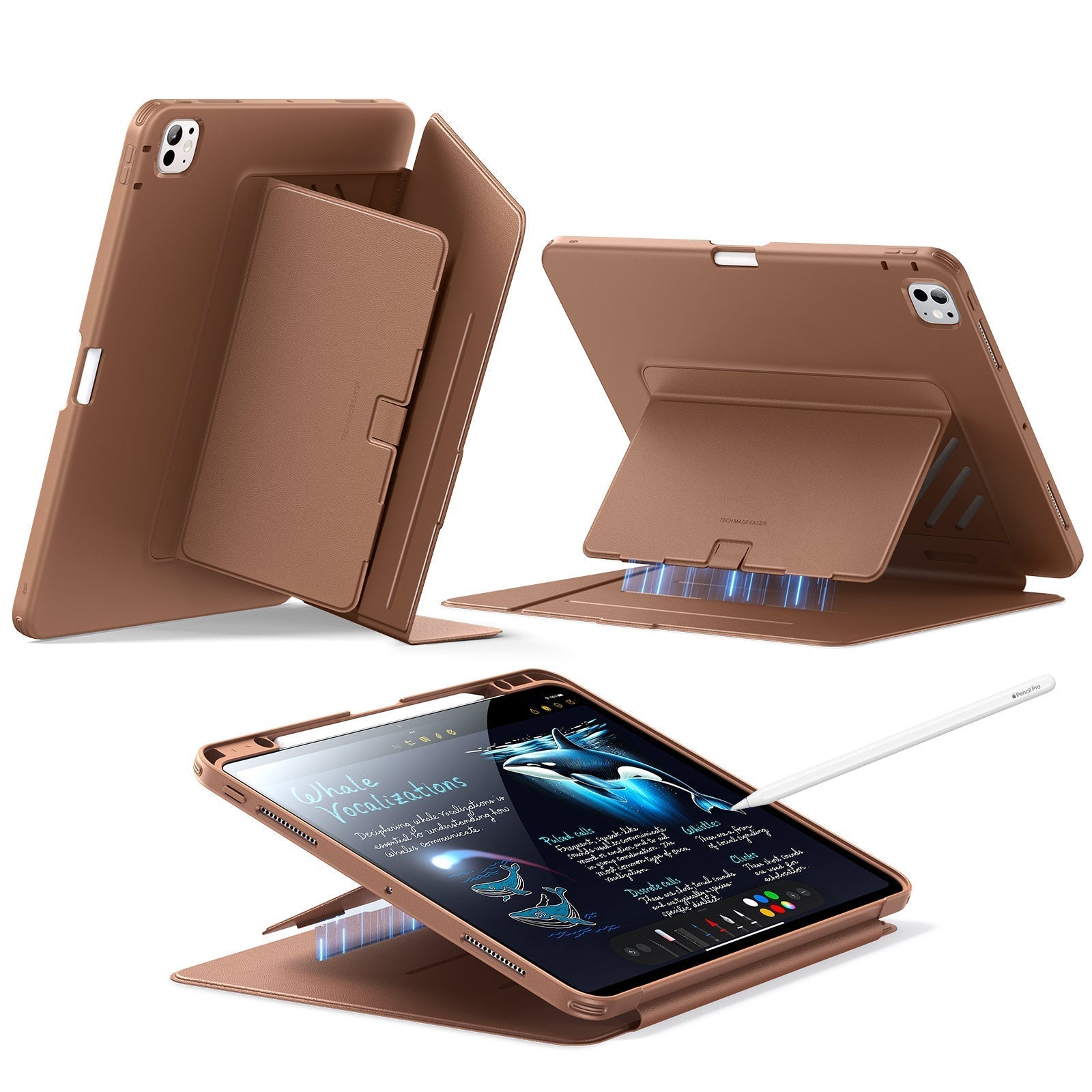 Magnetic Brown iPad Pro 13 M5 Case with Pencil Holder 2025 | ESR Flip