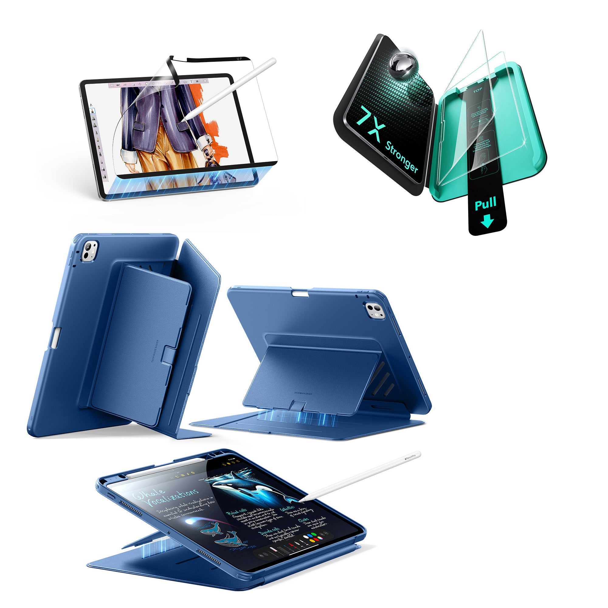 Blue iPad Pro 13 Case with Stand & Paper-Like Protectors(M5)|ESR Flip