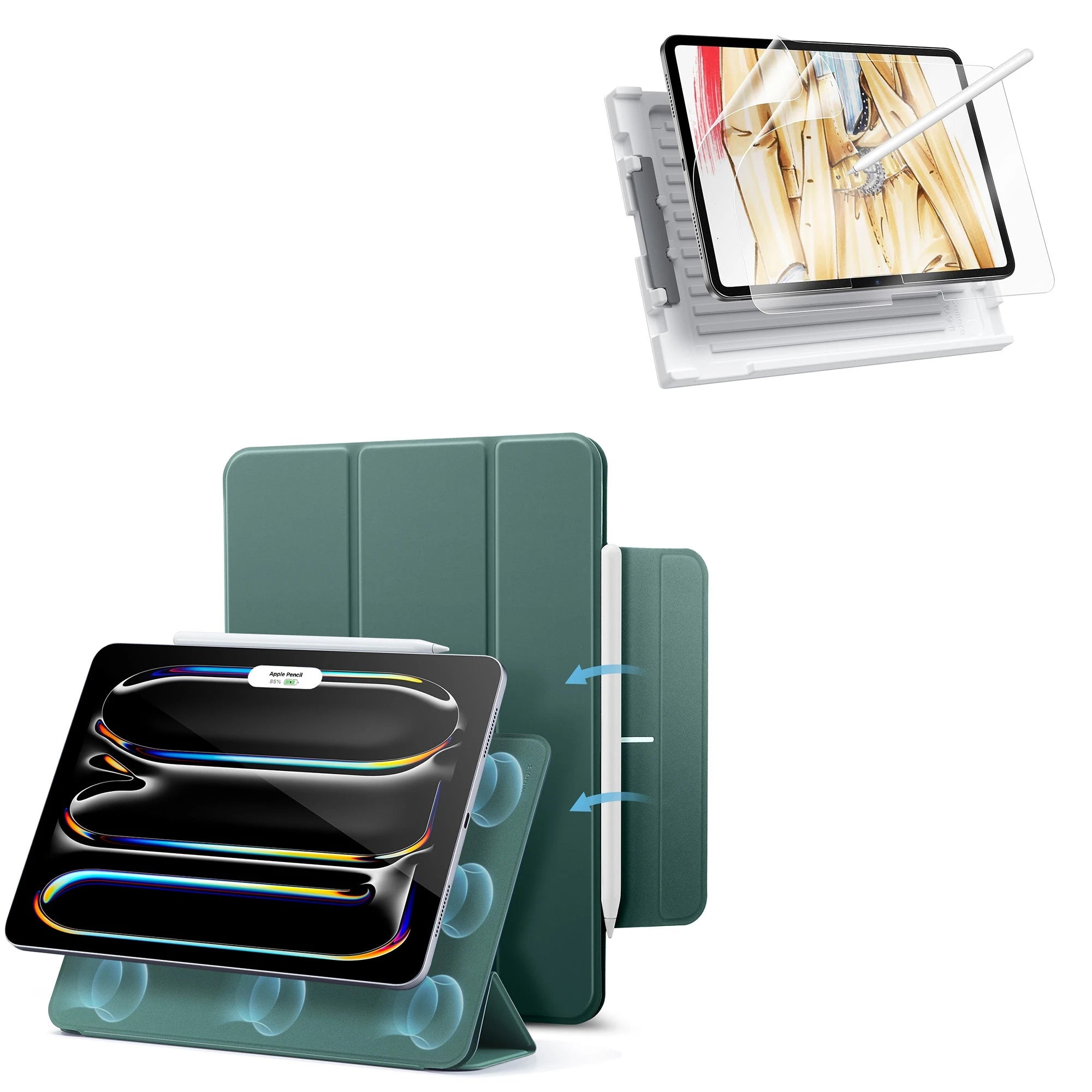 Green iPad Pro 13 M5 Tri-Fold Stand Case & Paper-Feel Protector | ESR