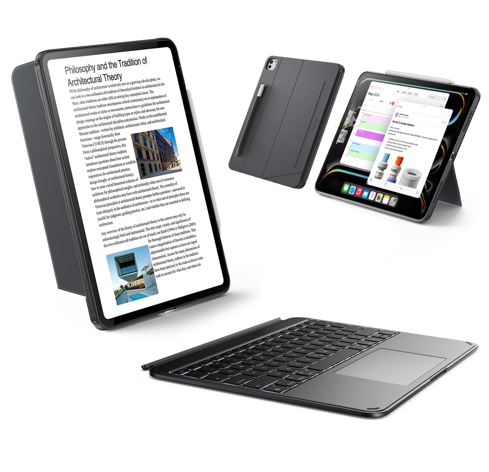 Gray Bluetooth iPad Pro 13 Keyboard Case(M5) & Pencil Holder | ESR Shift