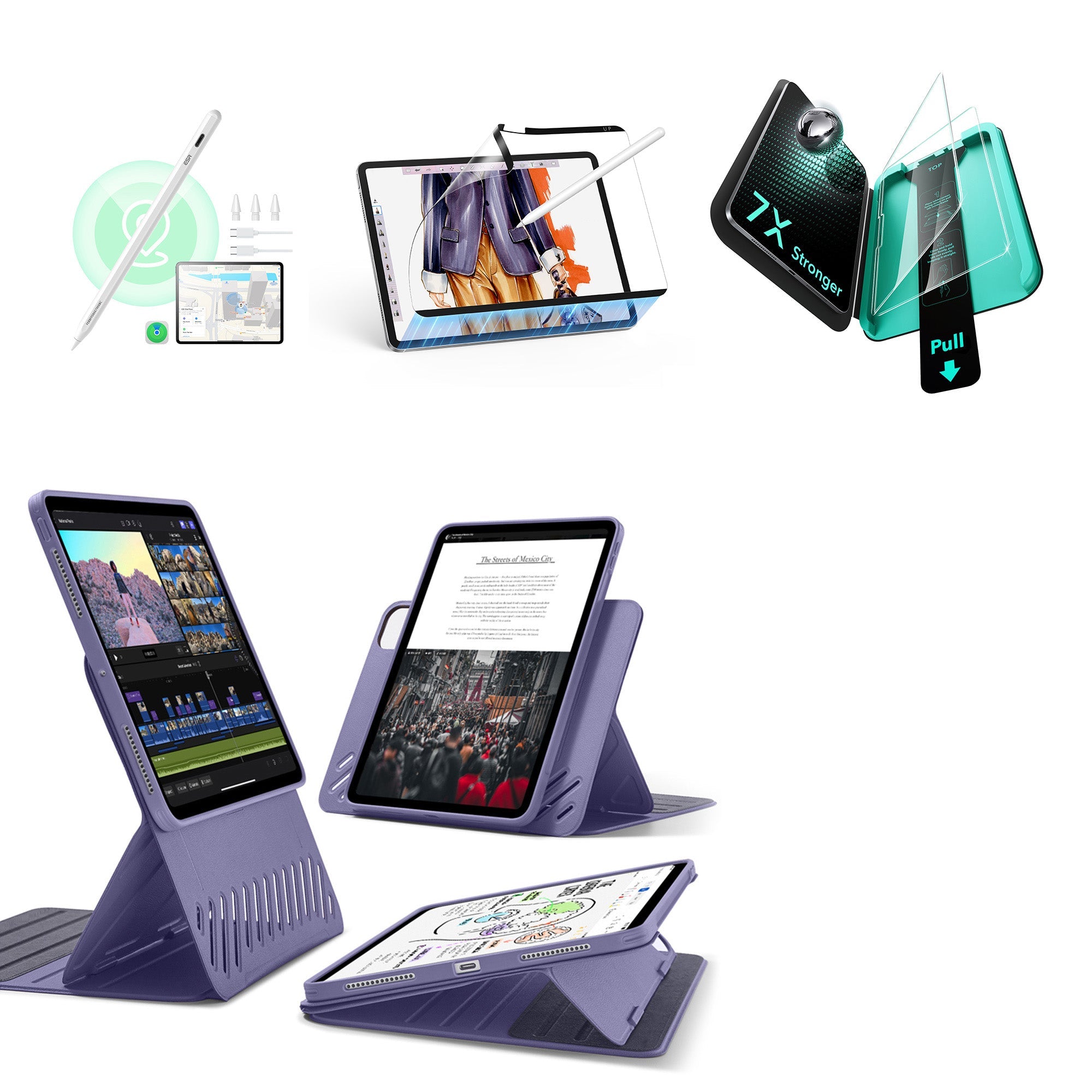 Purple iPad Pro 13(M5) Protection & Find-My Pen|ESR Shift Creator Bundle