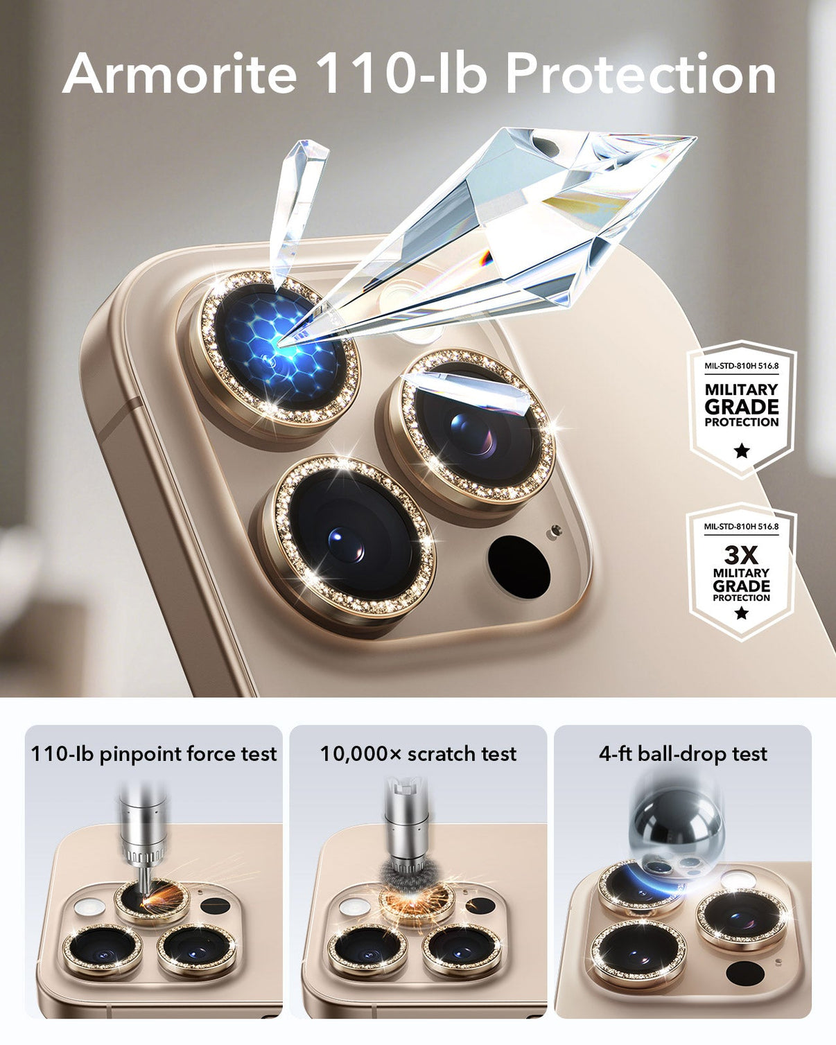 Desert Titanium Shimmer iPhone 16 Pro Max/16 Pro Armorite Camera Lens ...