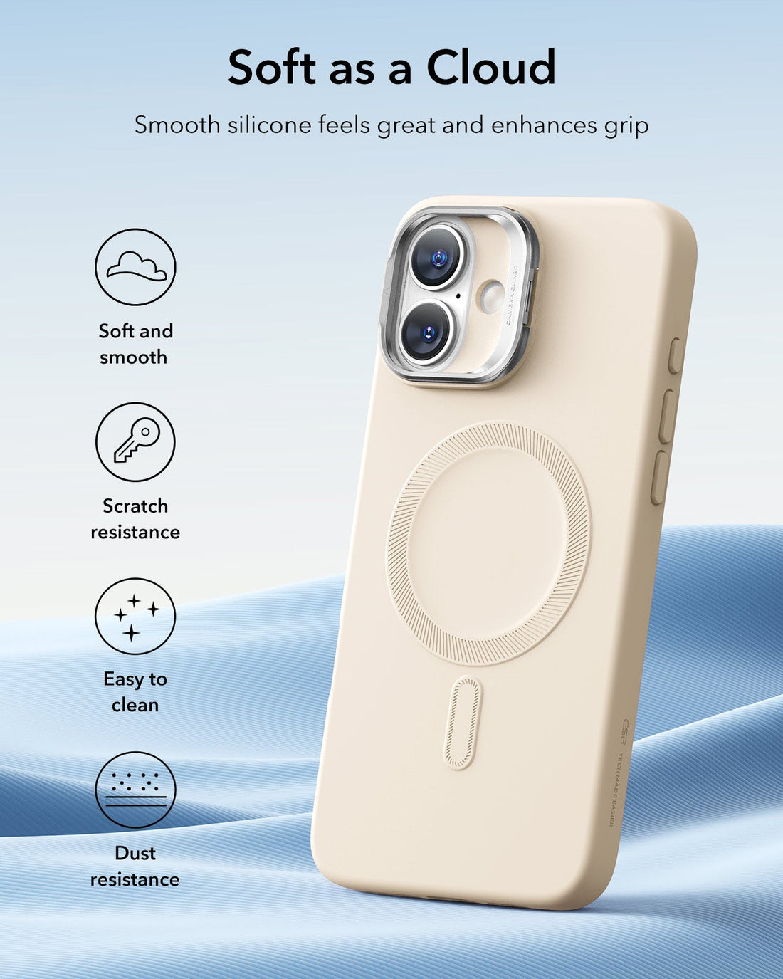 Light Tan iPhone 16 Silicone MagSafe Case with Stand | ESR
