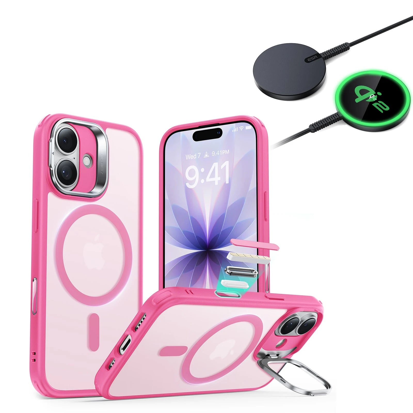 Pink iPhone 17 Case with Stand & Qi2 Wireless Charger Pad | ESR Classic
