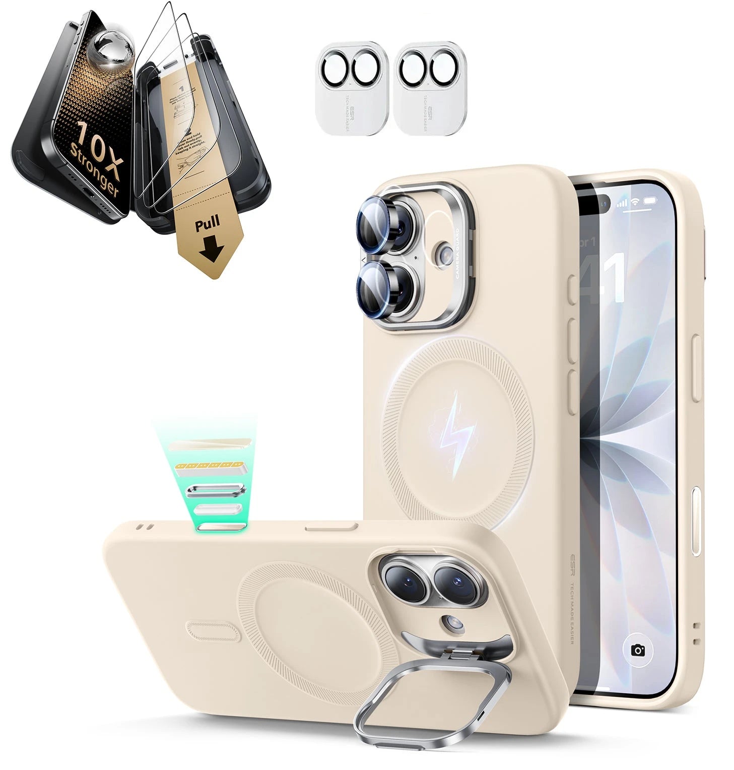Light Tan Silicone iPhone 17 Stand Case & Armor Corning Protectors | ESR
