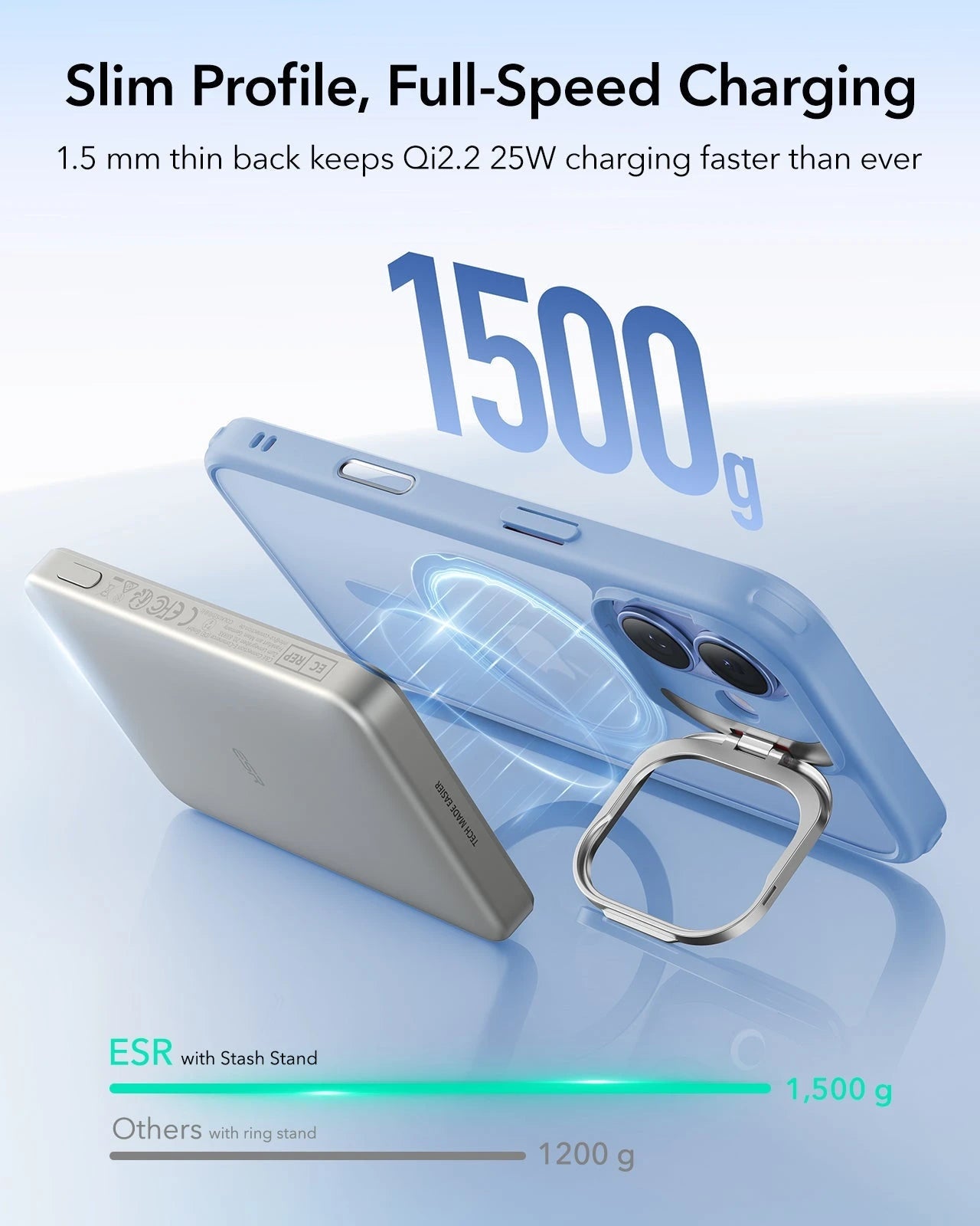 Frosted Light Blue iPhone 17 Hybrid Magsafe Phone Case with Stand | ESR