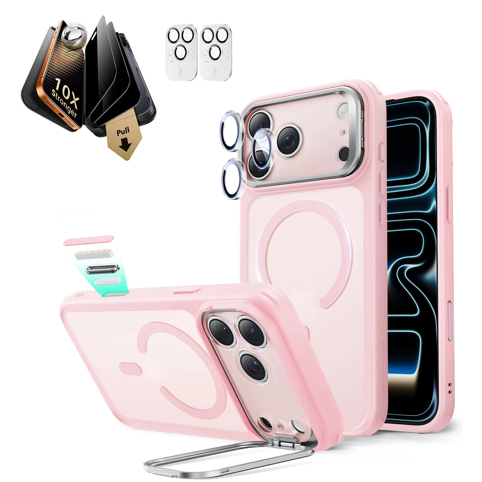 iPhone 17 Pro Bunlde:Bubblegum Pink Hybrid Case,Privacy Corning | ESR