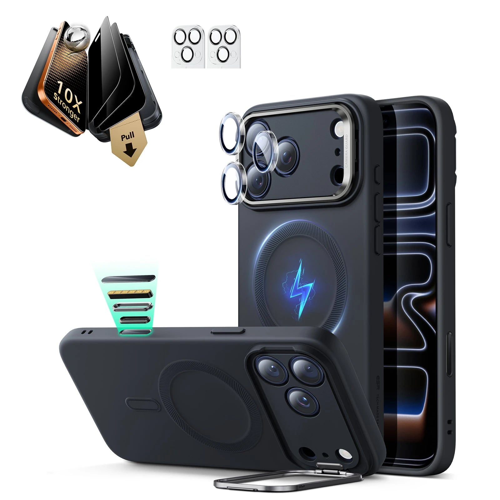Black iPhone 17 Pro Eco Silicone Case & Privacy Corning Bundle |ESR Soft