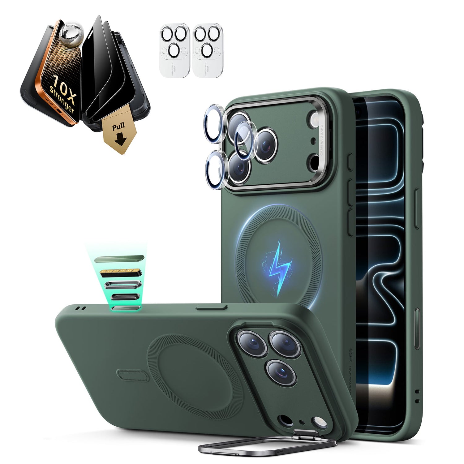 iPhone 17 Pro – pack coque silicone Vert olive & protecteurs ...