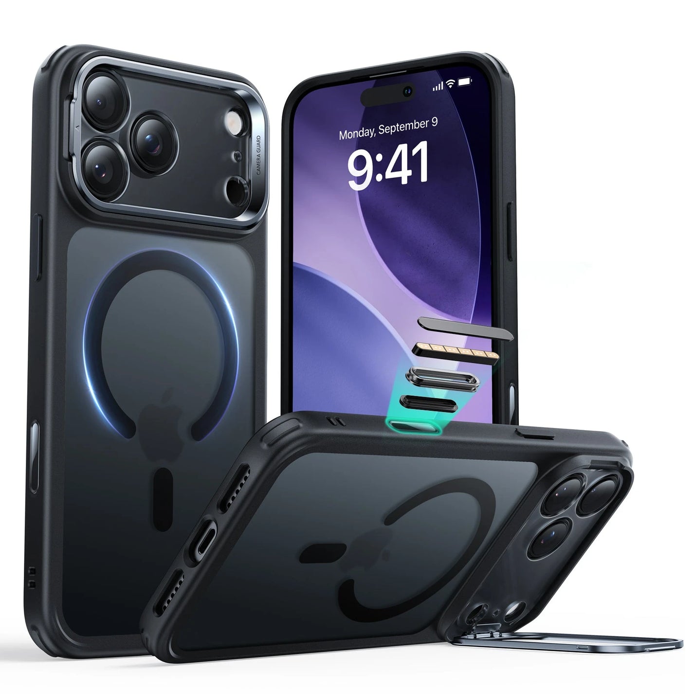 Coque MagSafe noire iPhone 17 Pro avec support (contrôle caméra) | ESR ...