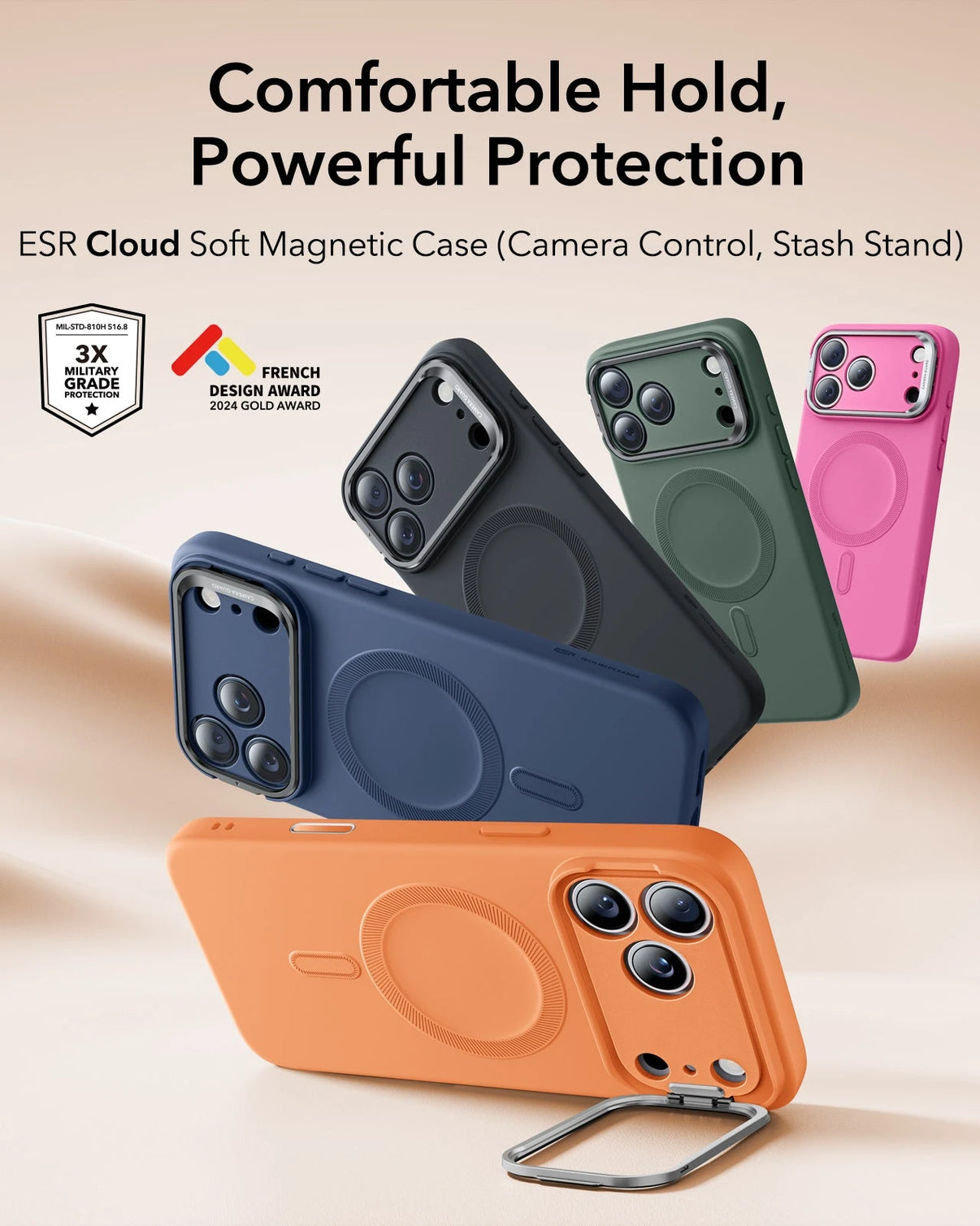 Orange Silicone Phone Case with Stand for Apple iPhone 17 Pro | ESR