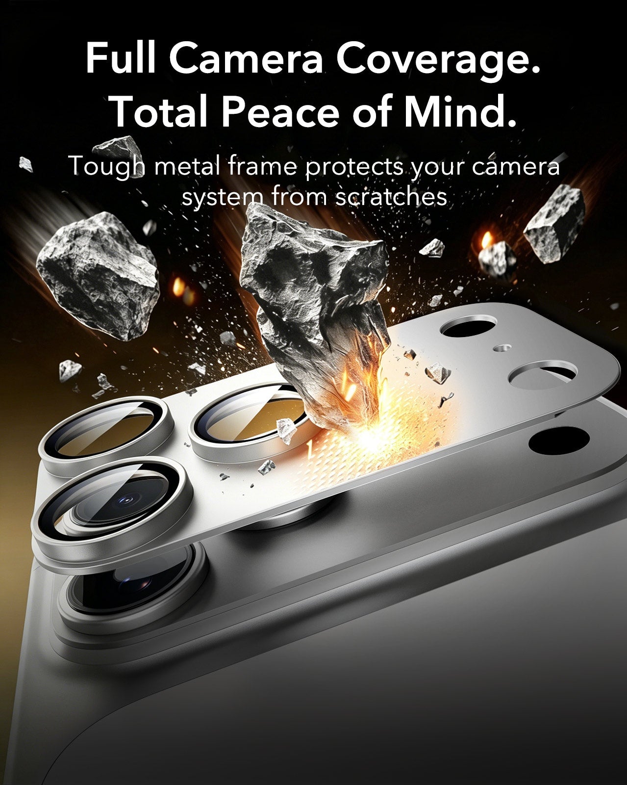 Silver iPhone 17 Pro Max One-Piece Corning Lens Shield | ESR