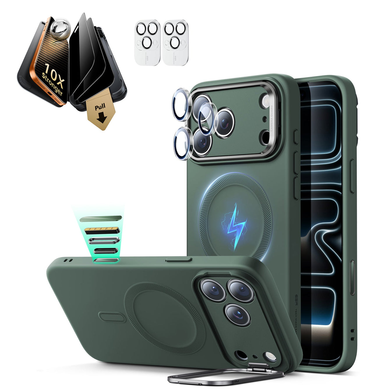 Green iPhone 17 Pro Max Eco Silicone Case & Privacy Corning Bundle | ESR