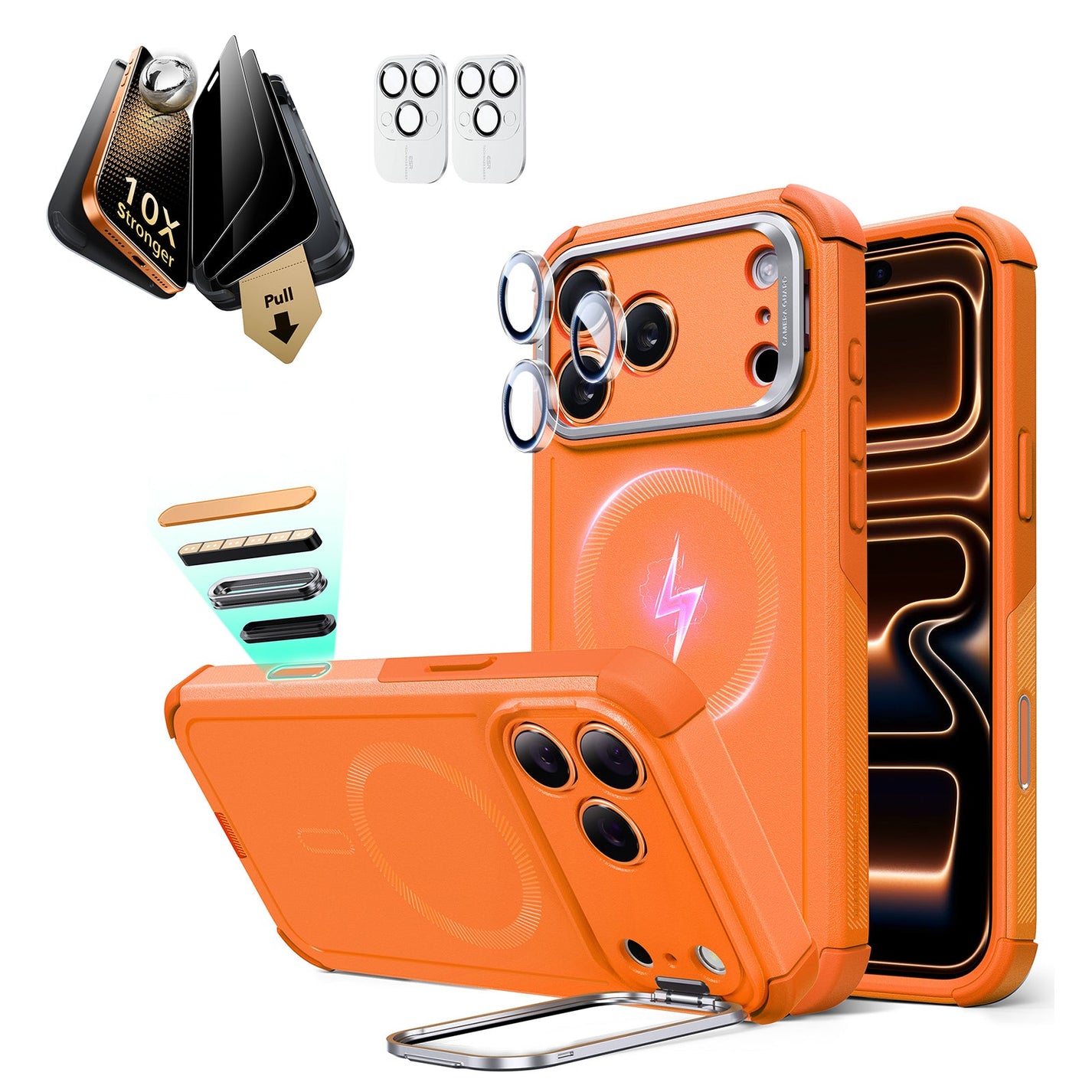 Orange iPhone 17 Pro Max Rugged Case & Privacy Corning Glass | ESR Cyber