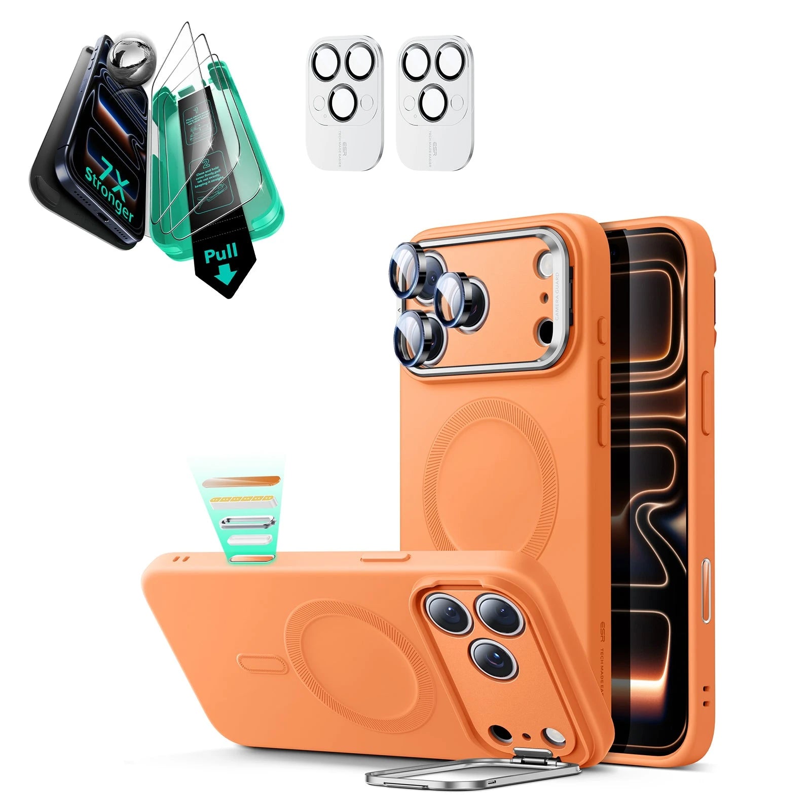 Orange iPhone 17 Pro Max Silicone Case & Glass HD Screen Protection|ESR