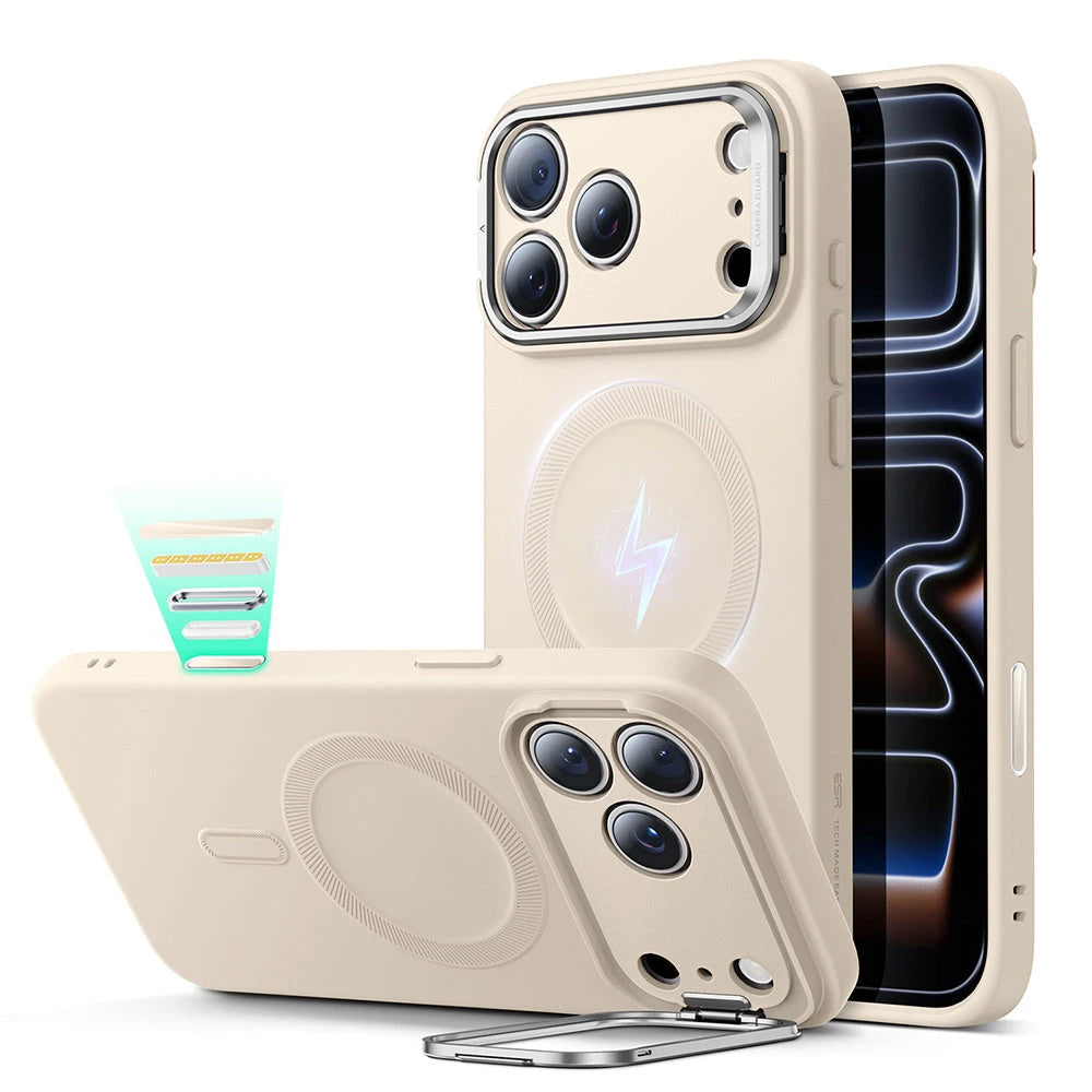 iPhone 17 Pro Max Light Tan MagSafe Silicone Case with Built-in Stand|ESR
