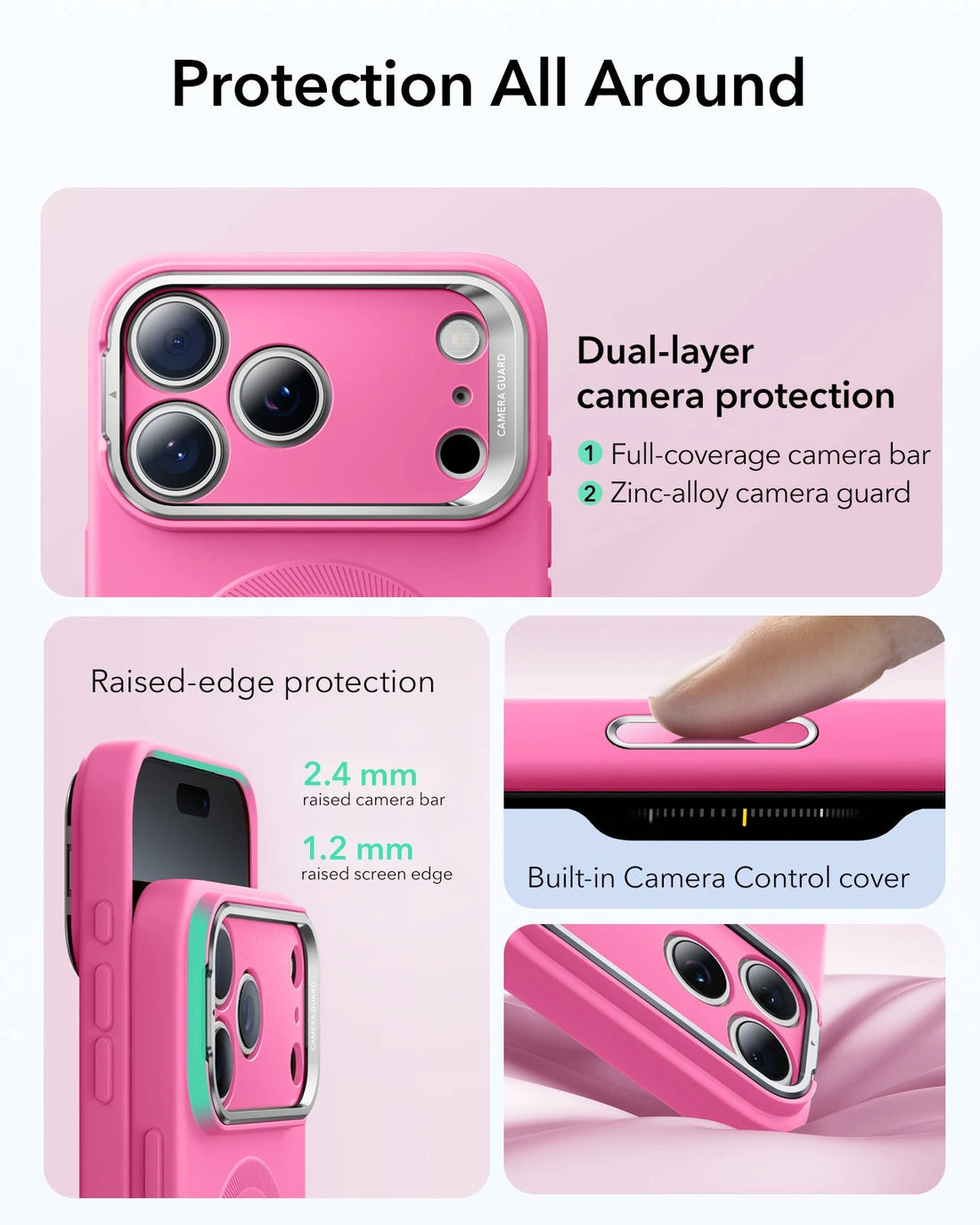 iPhone 17 Pro Max Pink Silicone Case with Camera Cover & Lens Stand|ESR