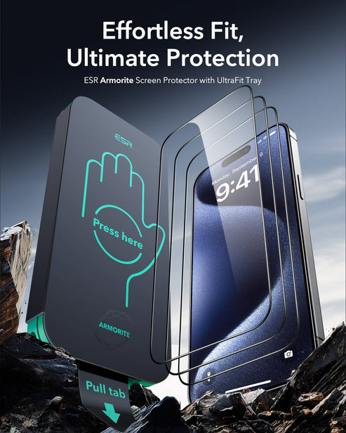 Tough Armorite Tempered-Glass Screen Protector For iPhone 15 Pro | ESR