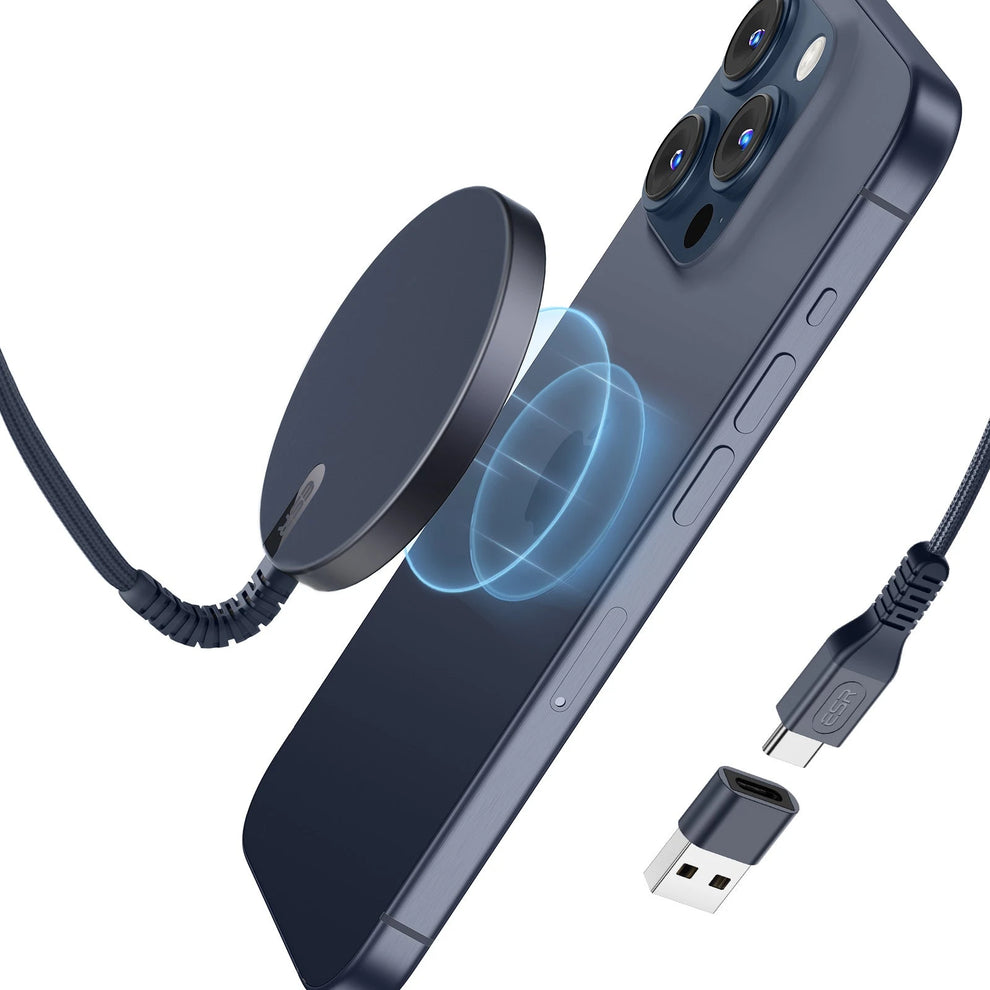 Dark Blue mini Wireless Charger for Apple iPhone Device | ESR HaloLock™